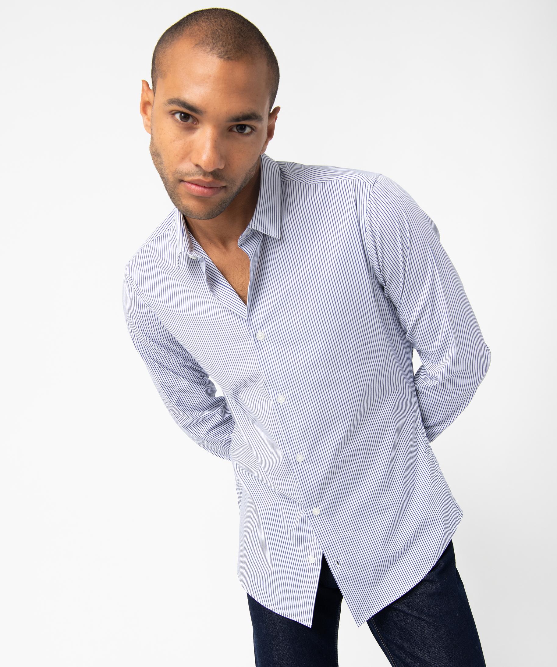 Chemise homme rayée à manches longues coupe Slim raye | GEMO