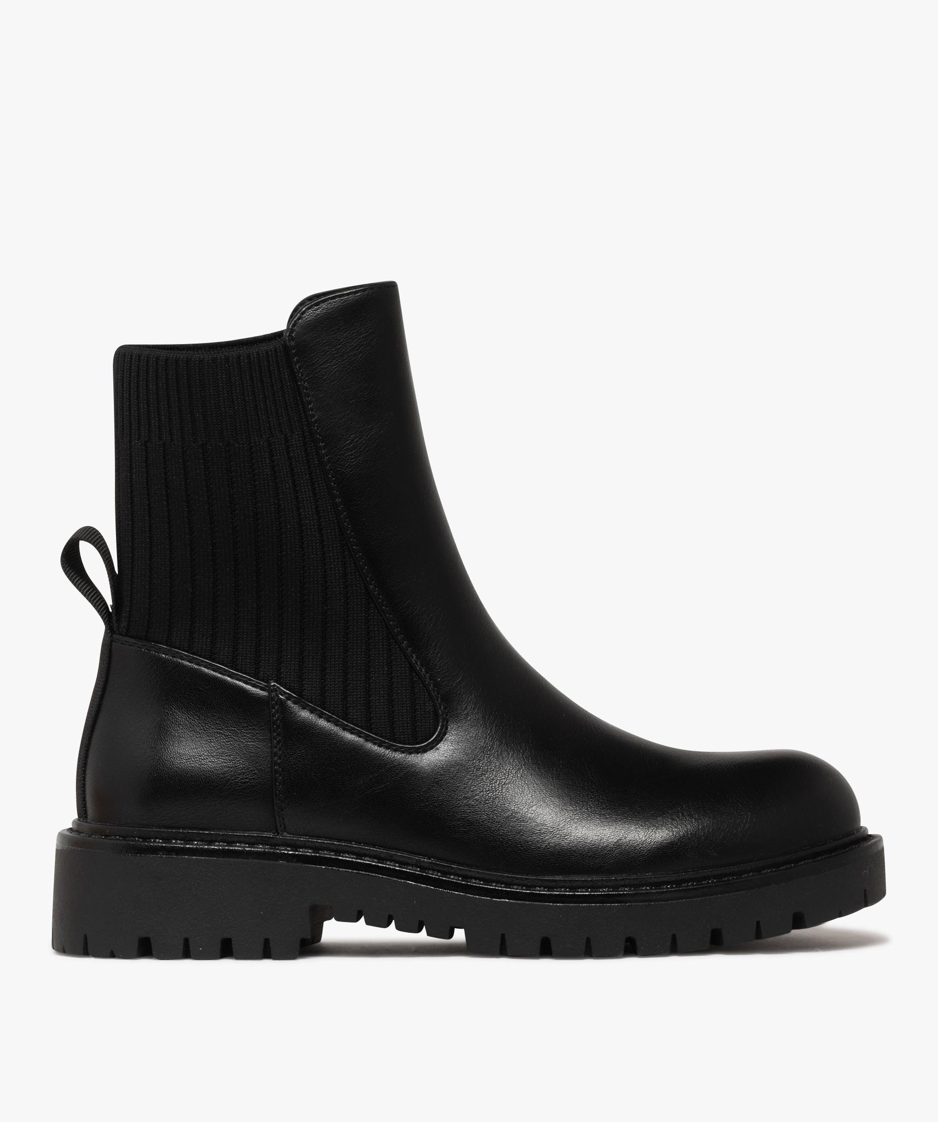 Boots femme à col chaussette avec semelle crantée noir | GEMO