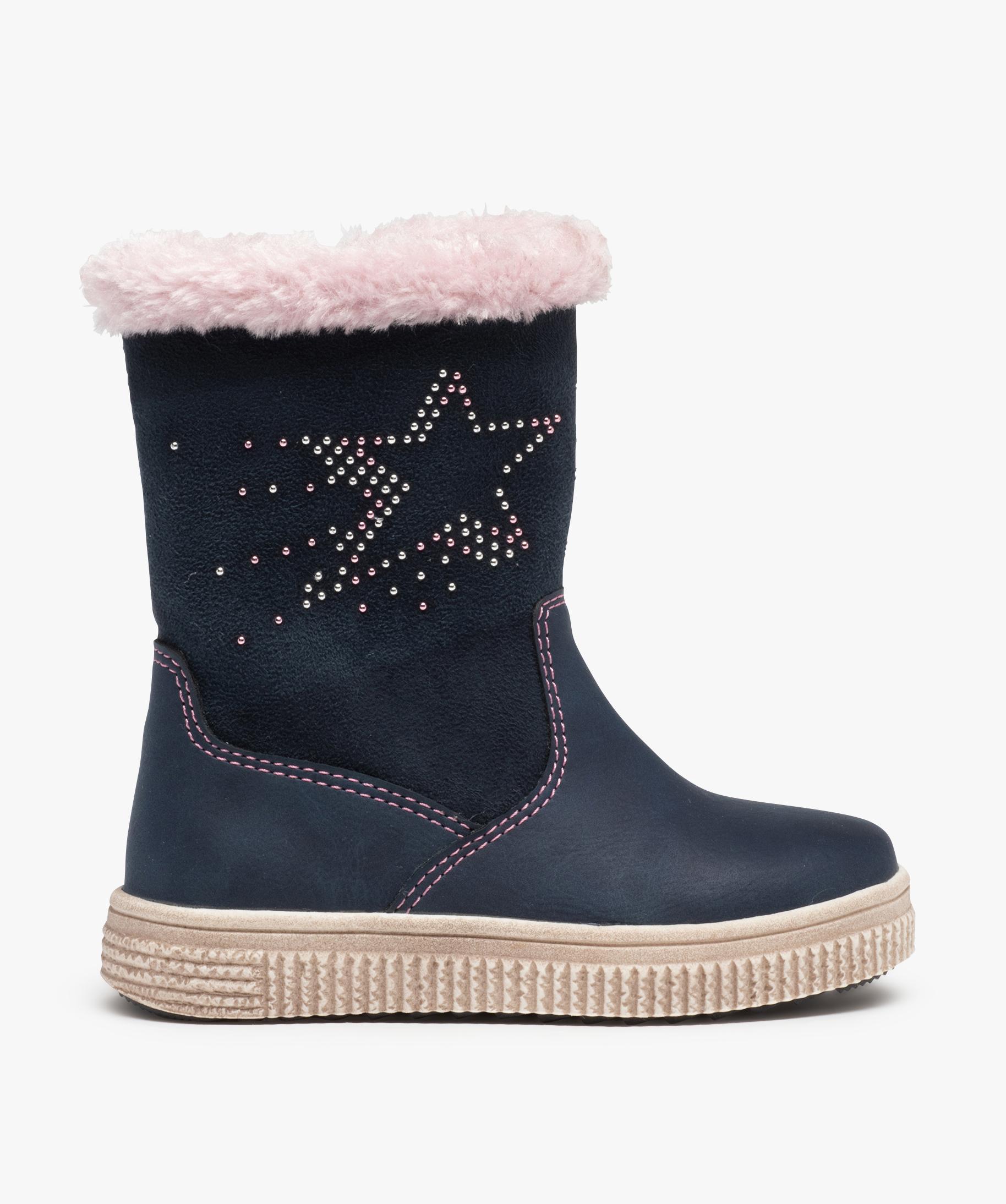Bottes fourrées fille en suédine motif étoile en strass bleu | GEMO