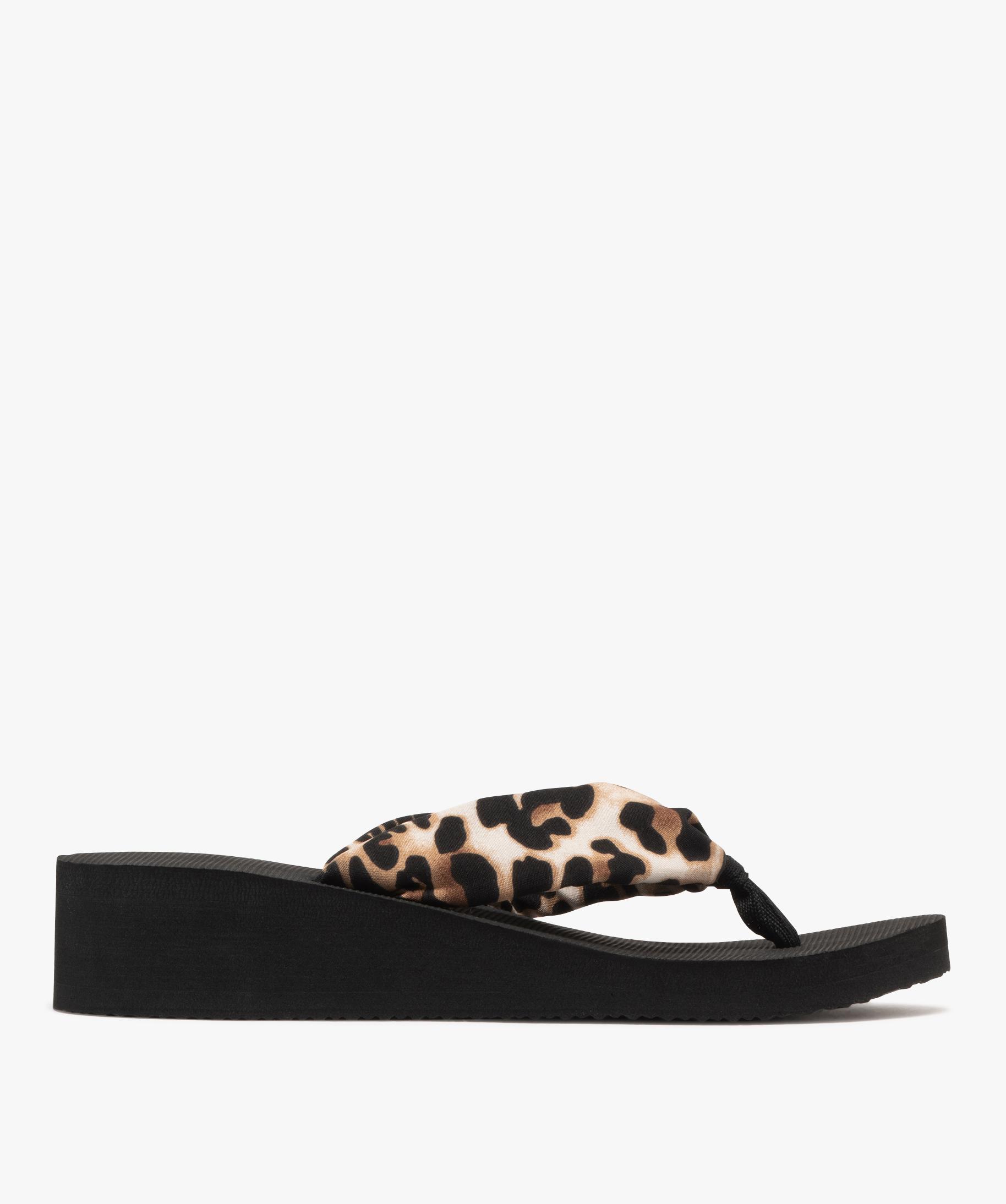 Tongs à talon compensé et bride textile femme noir | GEMO