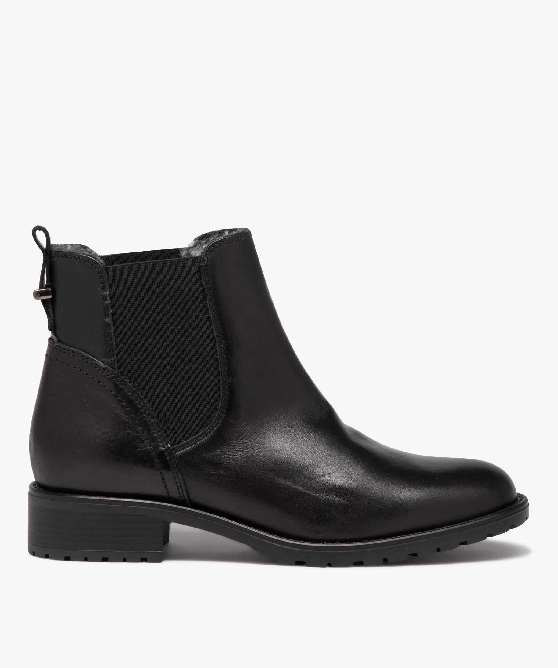 Boots femme dessus en cuir uni et intérieur fourré - Taneo noir | GEMO