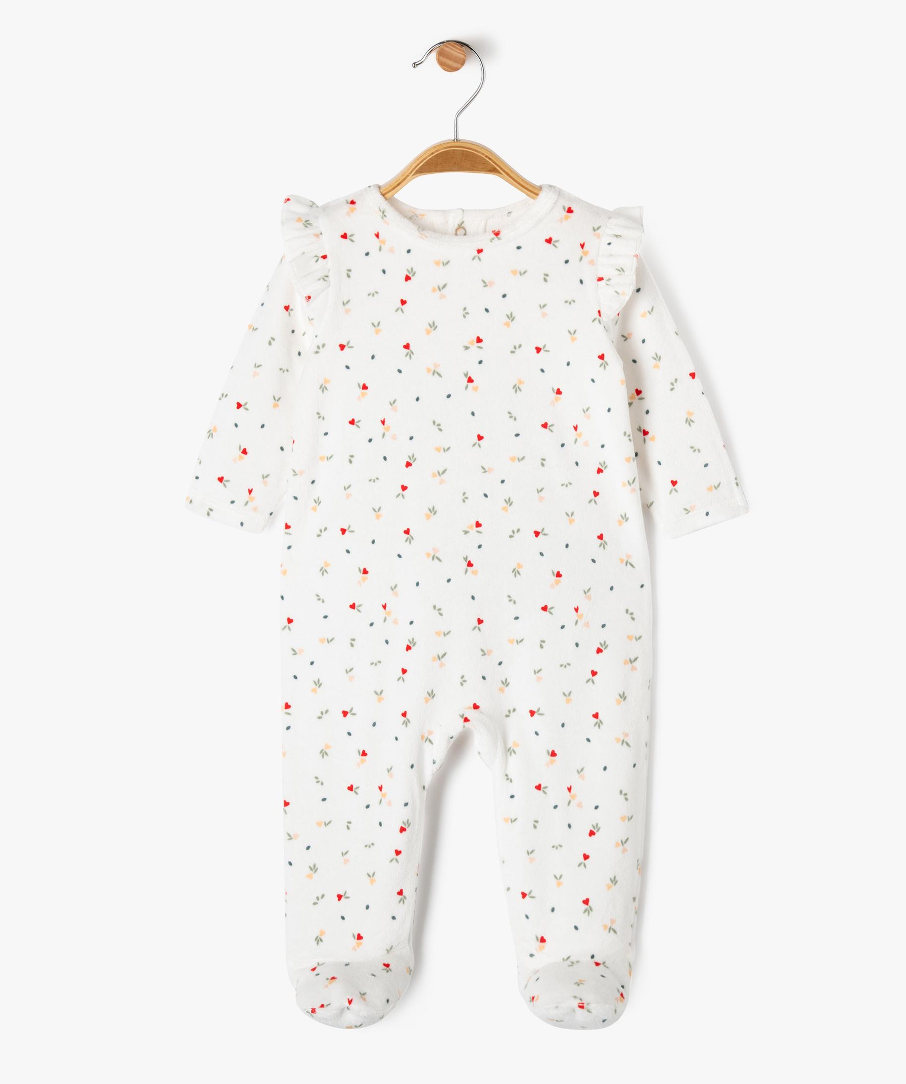 Pyjama en velours avec volants et motifs coeurs bébé fille blanc | GEMO