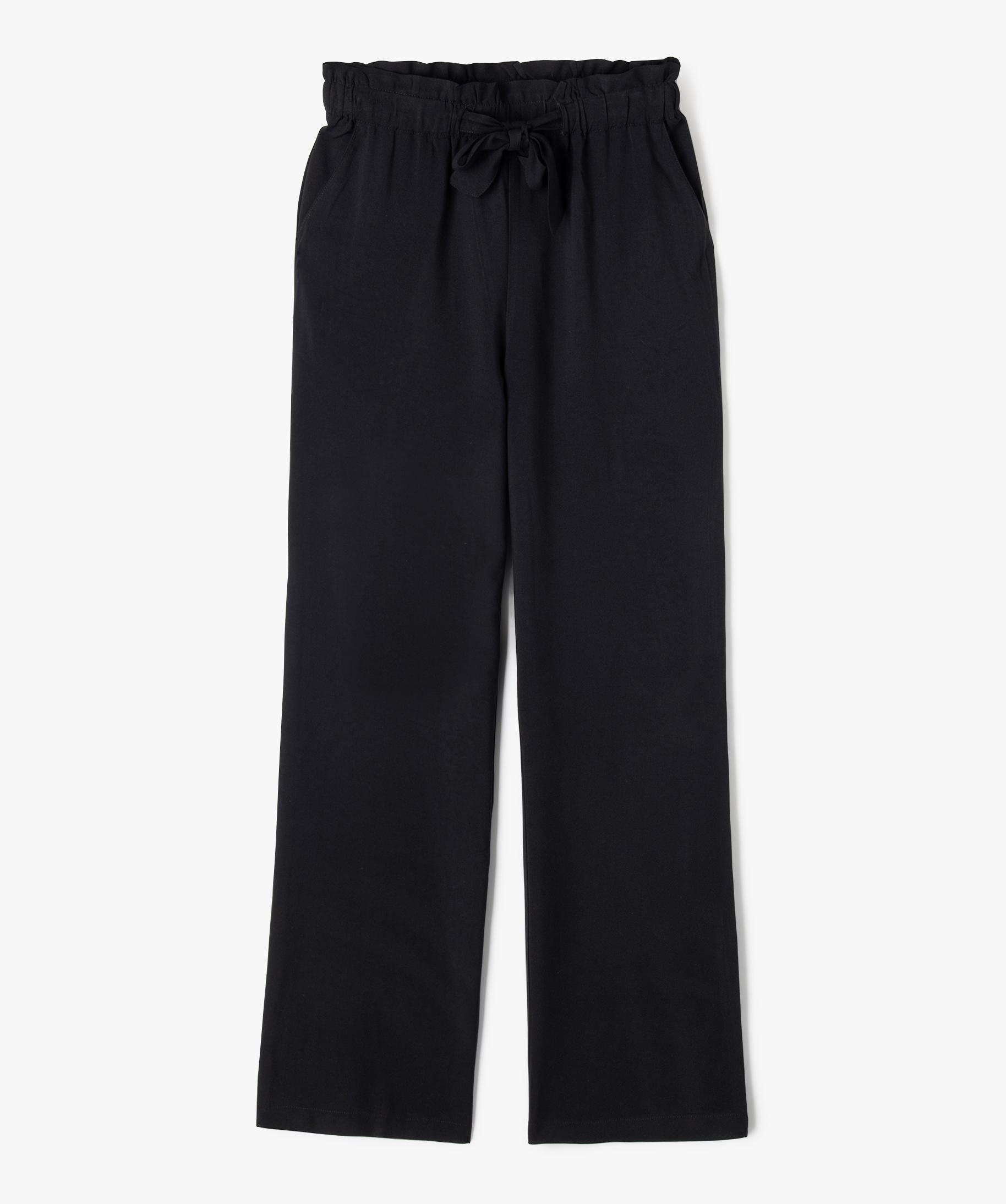 Pantalon fluide coupe large fille noir | GEMO