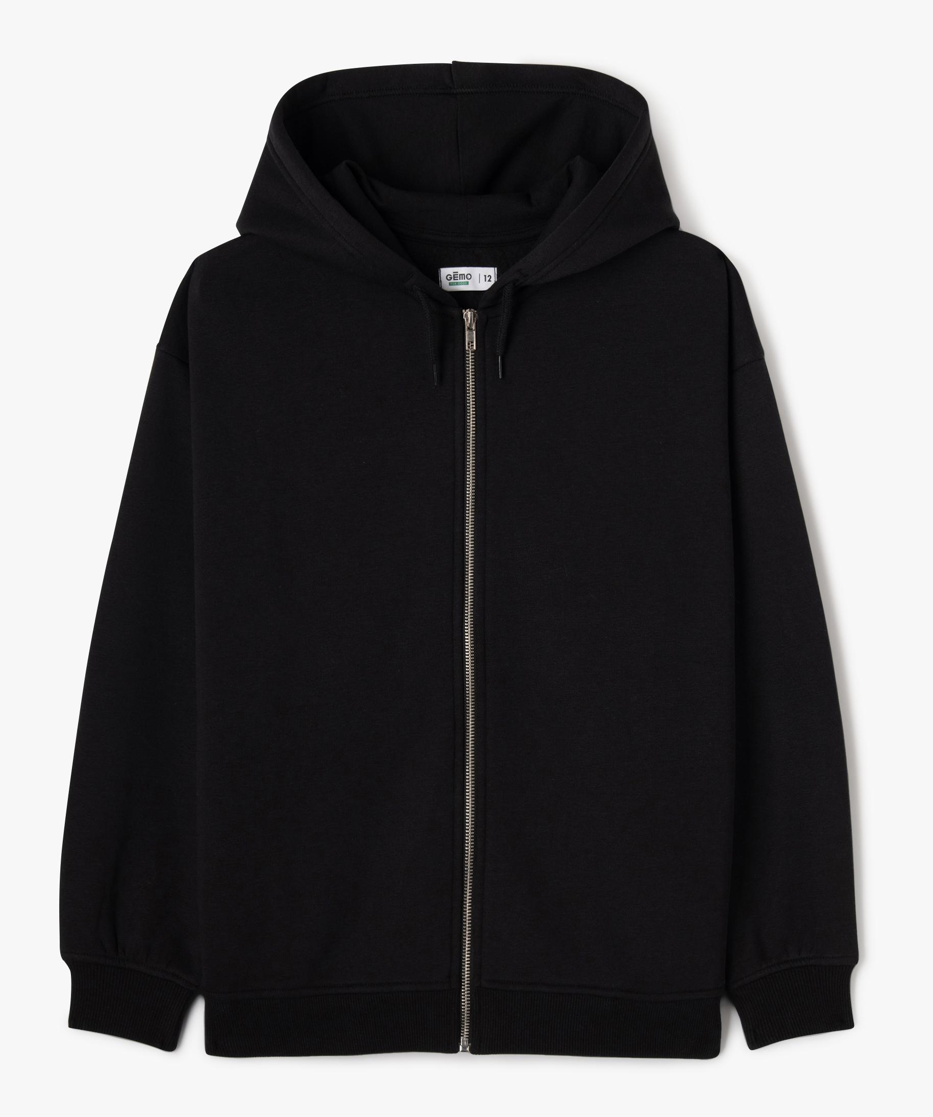 Sweat zippé à capuche fille noir | GEMO