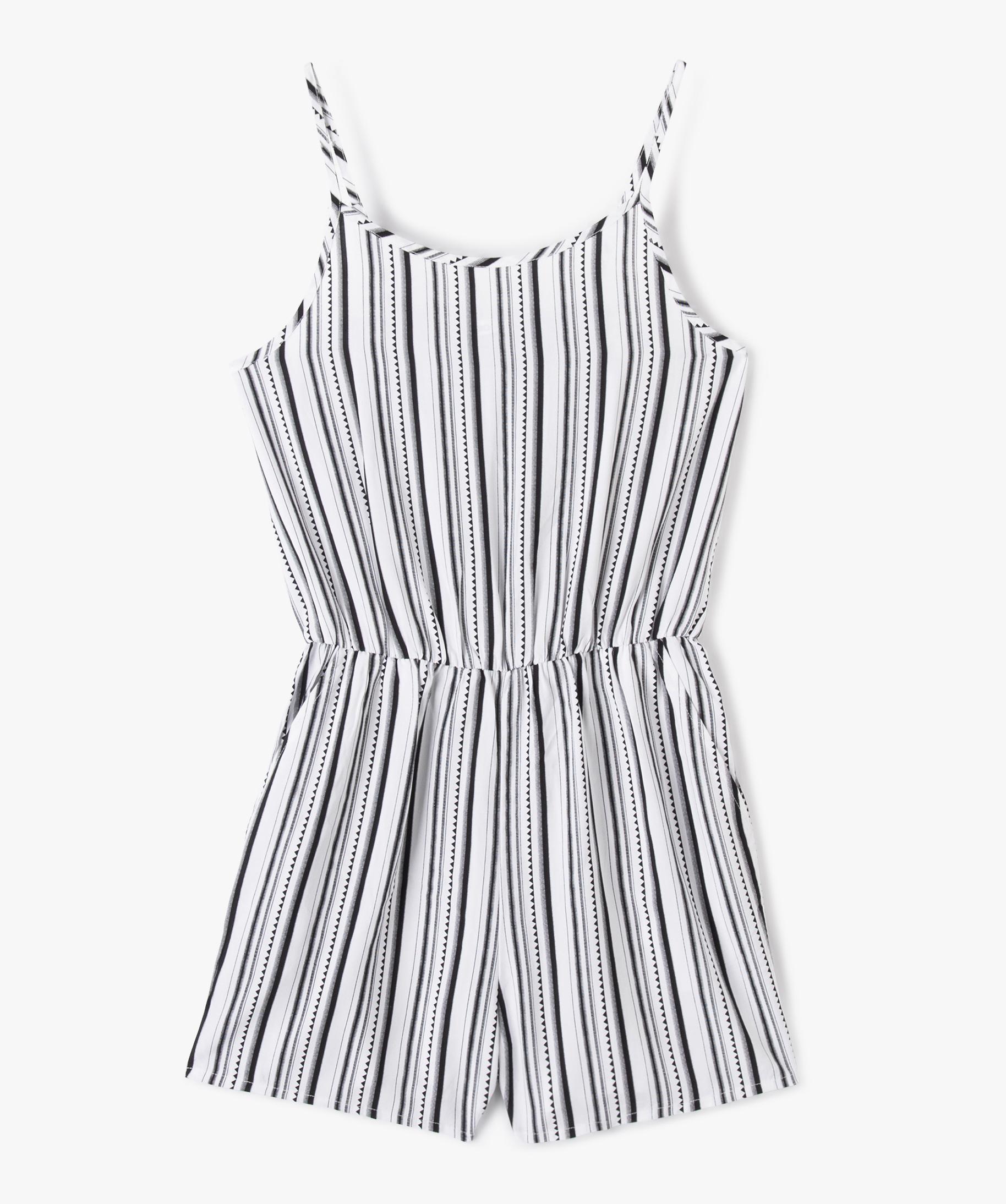 Combishort fille fluide à dos smocké et fines bretelles raye | GEMO