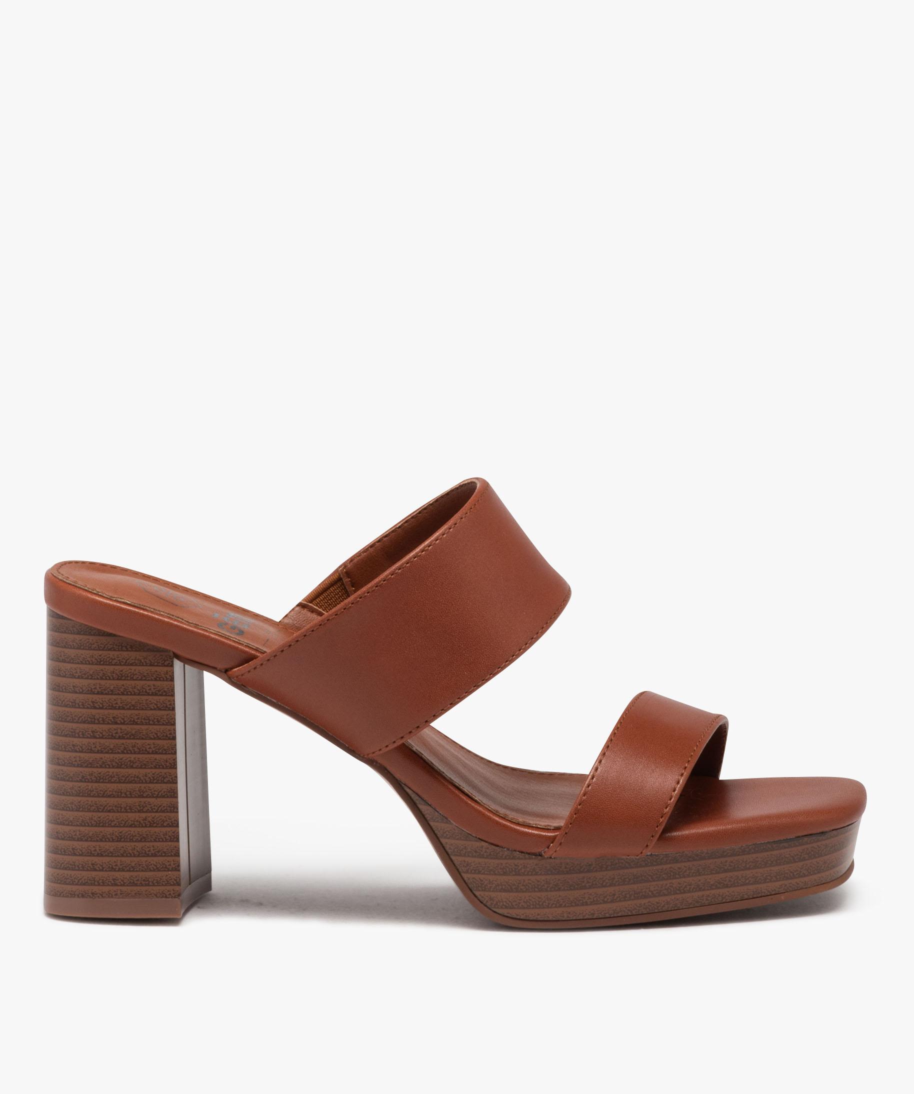 Mules femme à talon carré unies avec brides parallèles marron | GEMO
