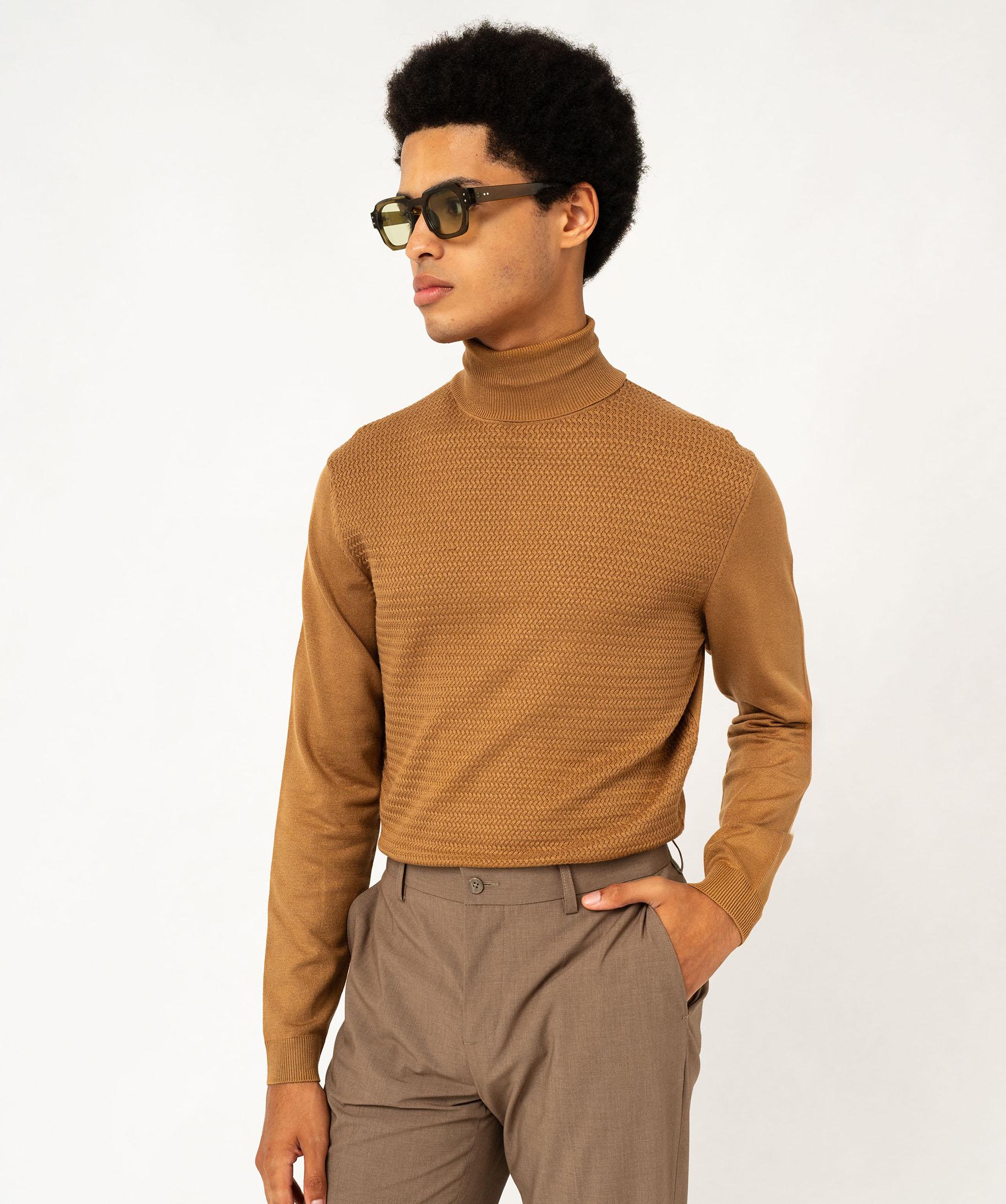 Pull à col roulé en maille fine homme camel | GEMO