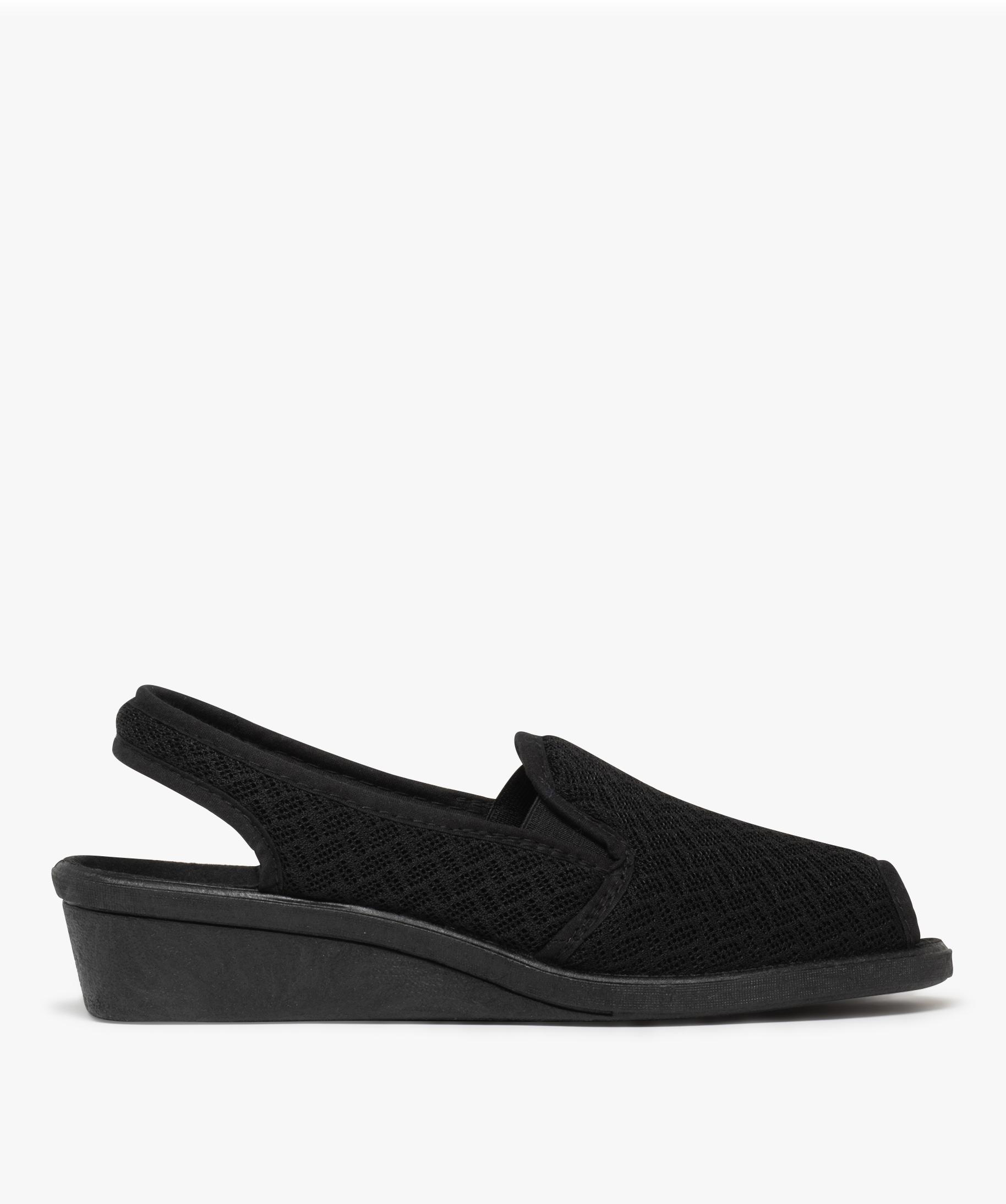 Chaussons femme dessus en mesh uni avec bout et talon ouverts noir | GEMO