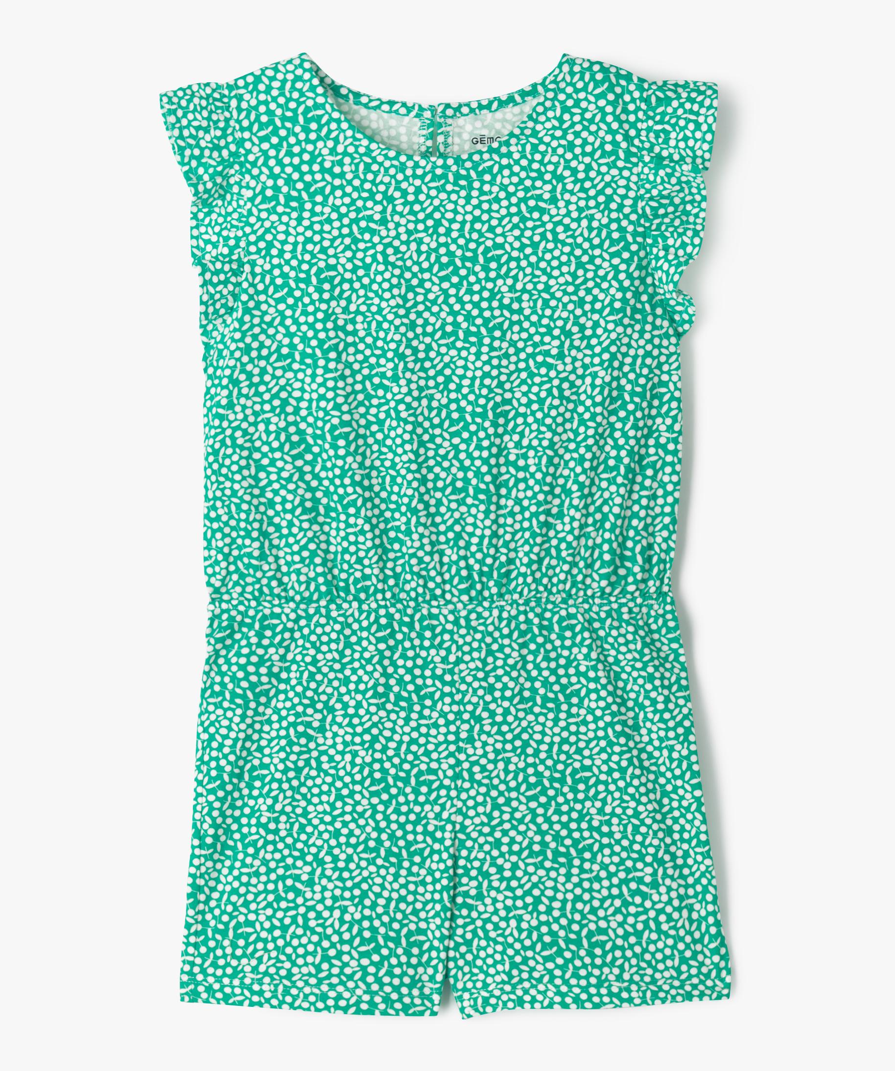 Combishort sans manches en coton imprimé fille vert | GEMO