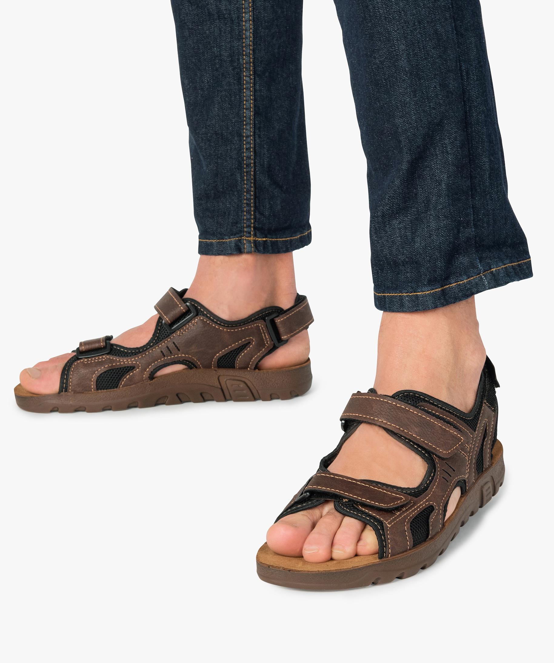 Sandales homme fermeture trois brides à scratch marron | GEMO