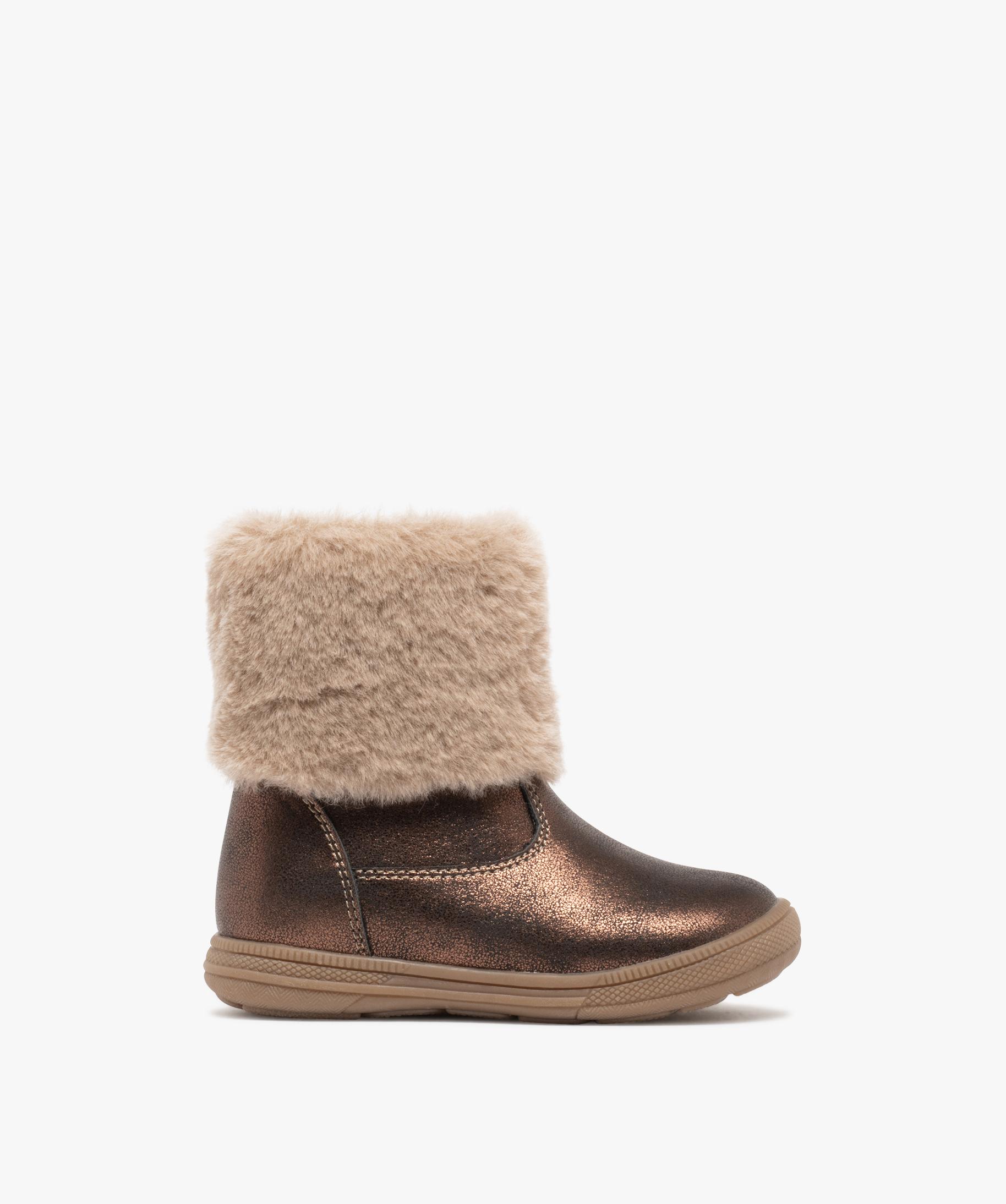 Bottes bébé fille fourrées à col duveteux et à zip effe... marron clair ...