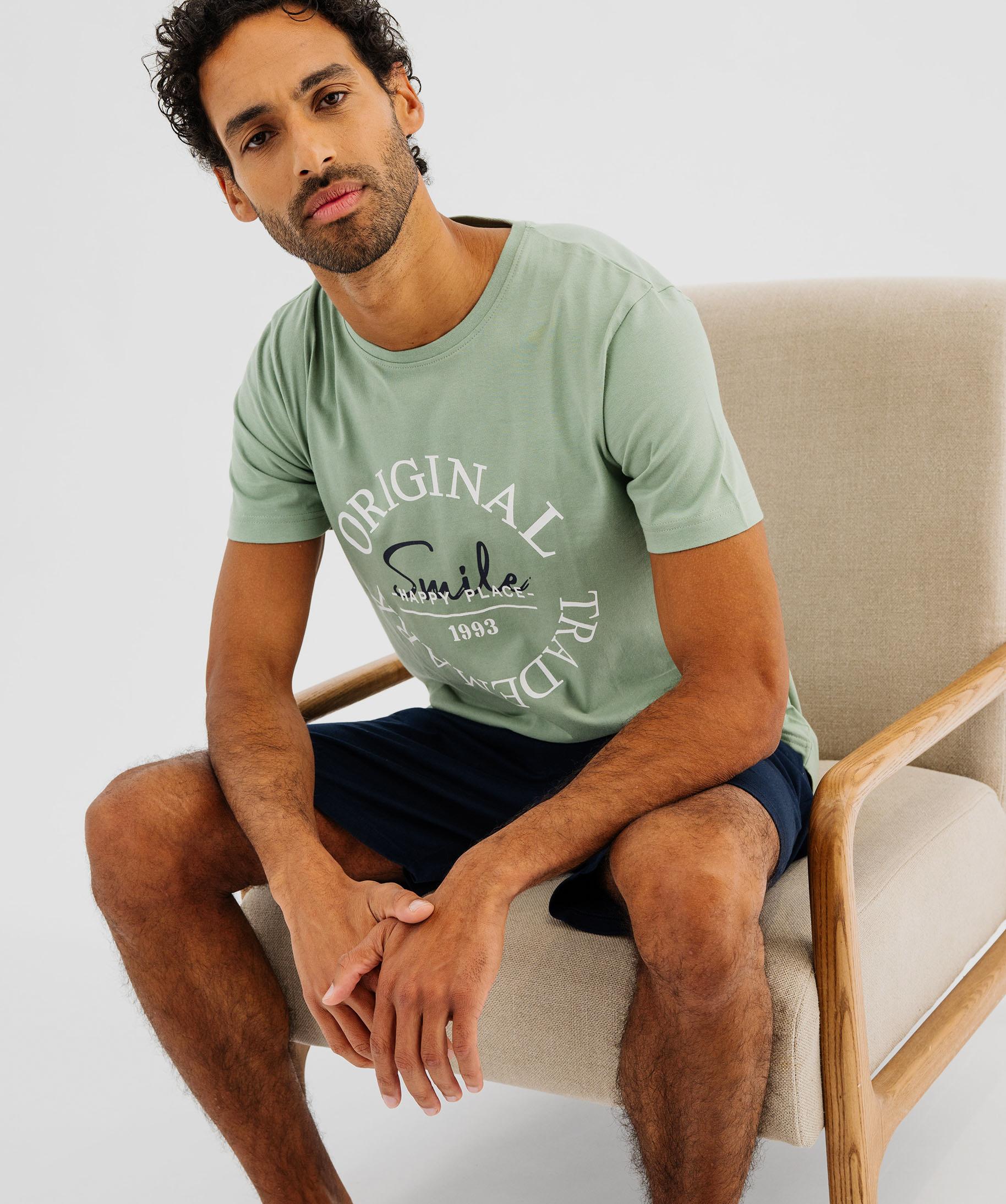 Pyjashort en coton mix&match homme vert | GEMO
