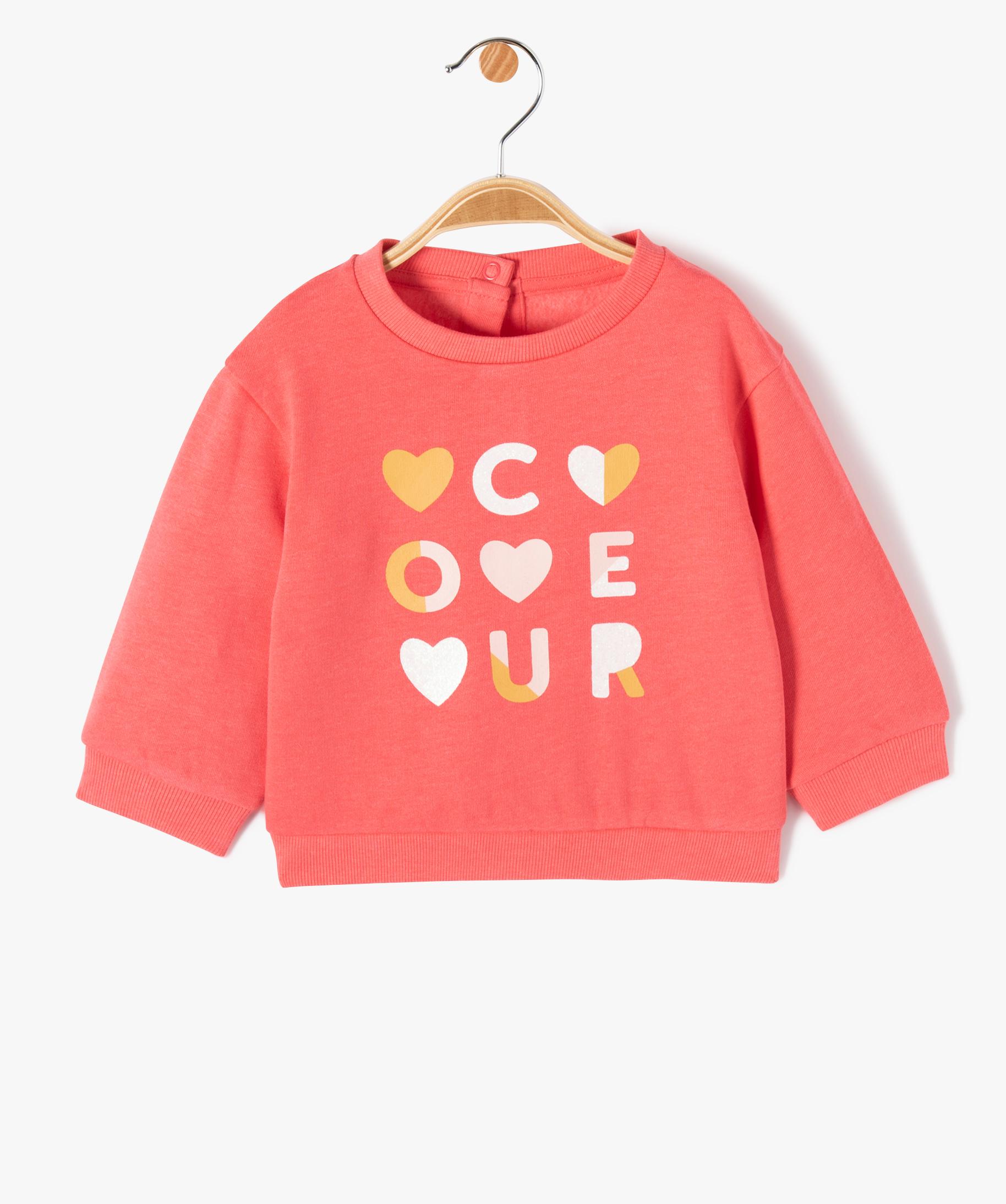 Sweat molletonné bébé fille avec motifs et message rose fonce | GEMO