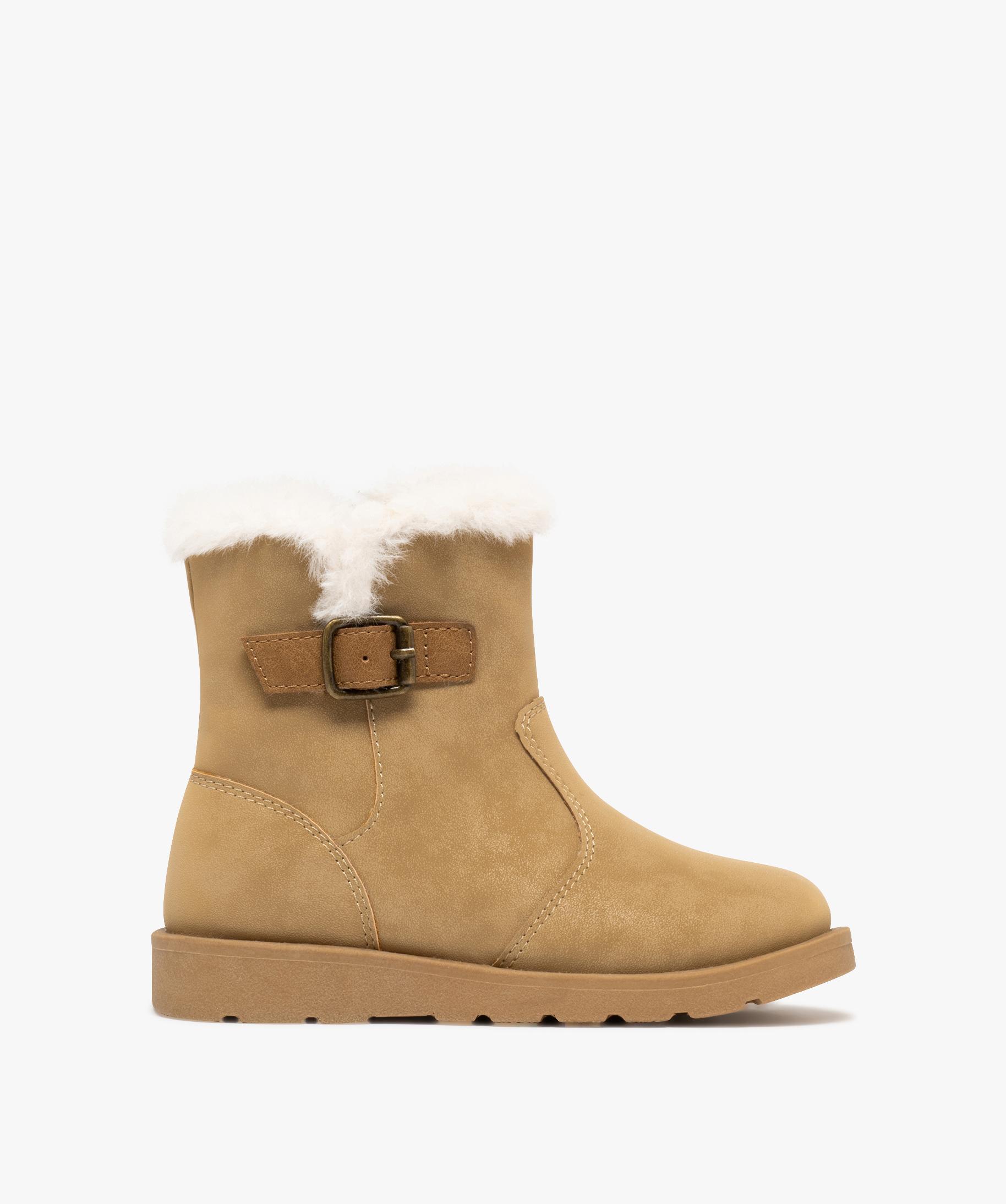 Bottines fille fourrées à zip avec doublure duveteuse déb... beige | GEMO