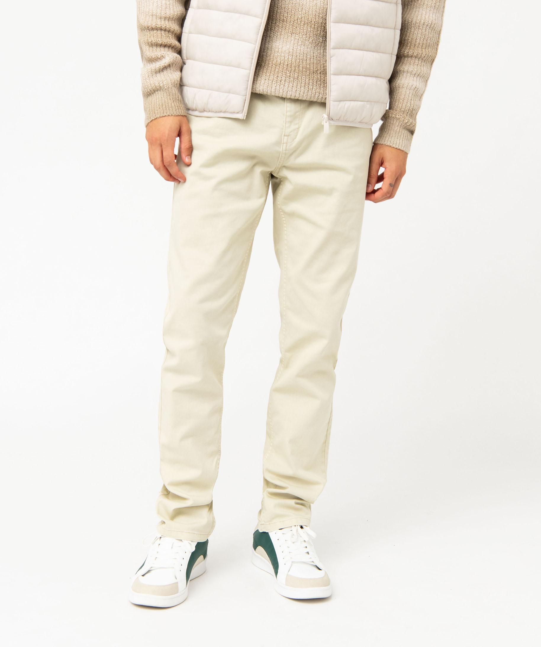 Pantalon homme slim uni en coton stretch ecru | GEMO