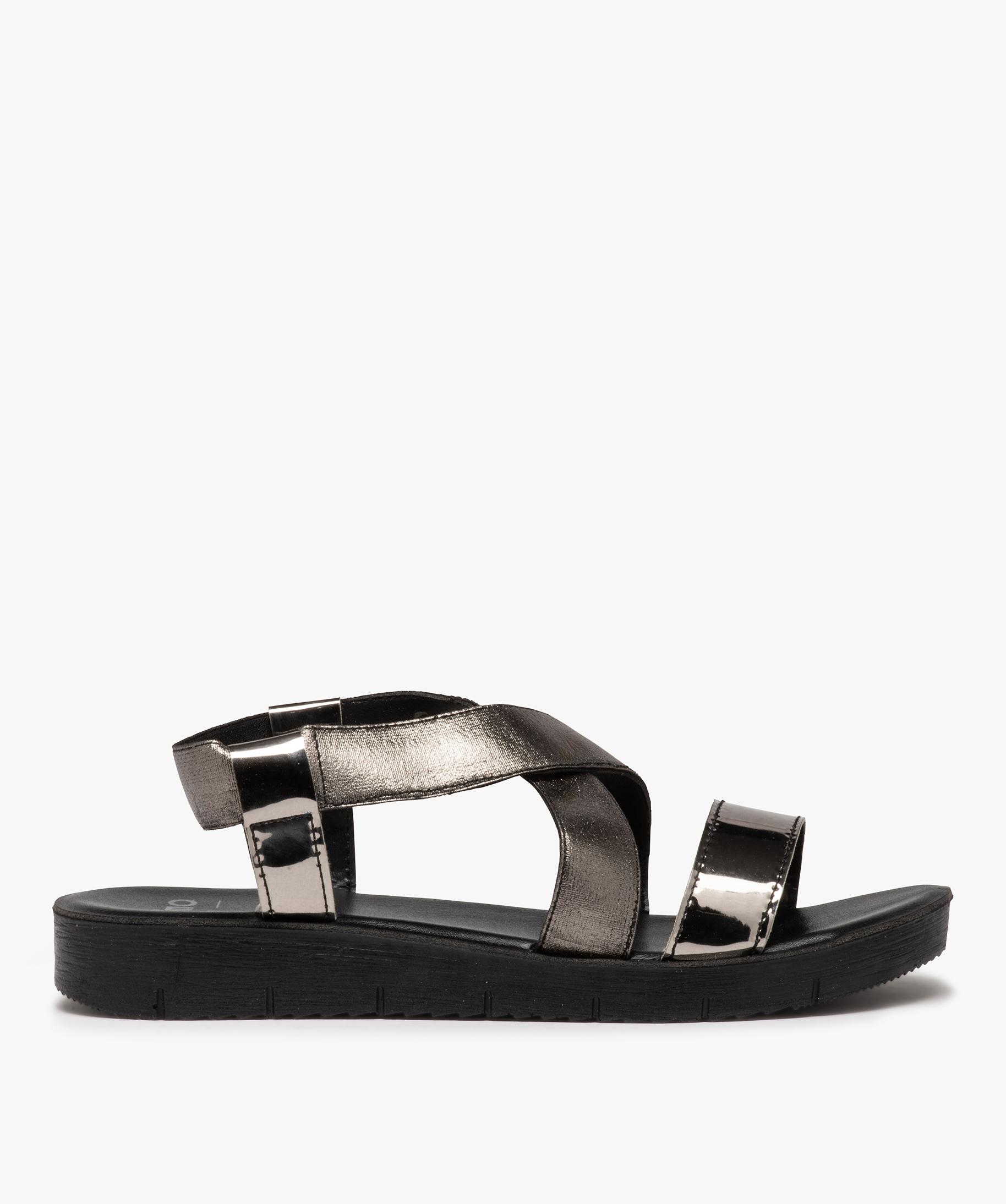 Sandales femme à brides métallisées et à bride élastique noir | GEMO