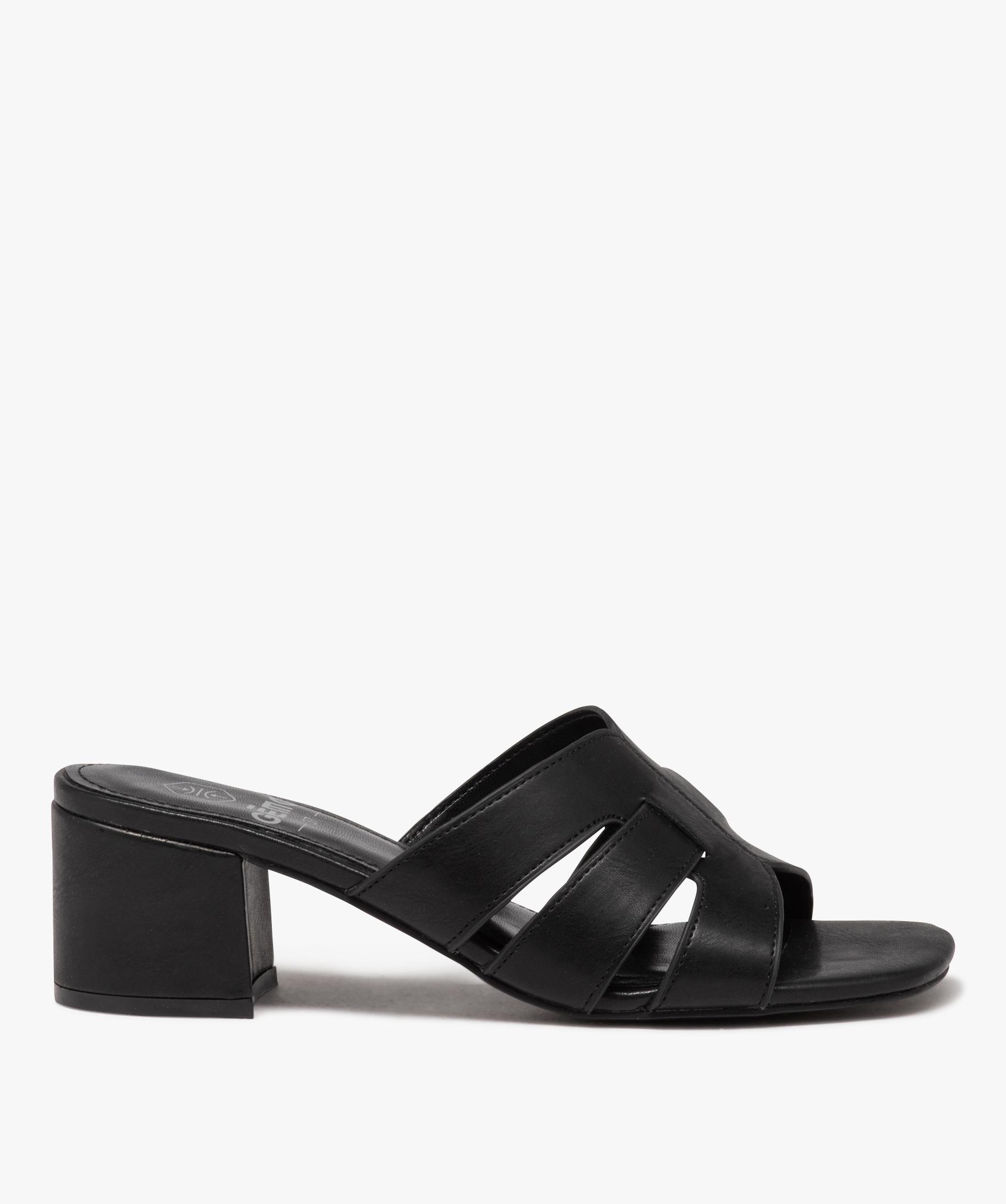 Mules femme à talon carré et dessus ajouré uni noir | GEMO
