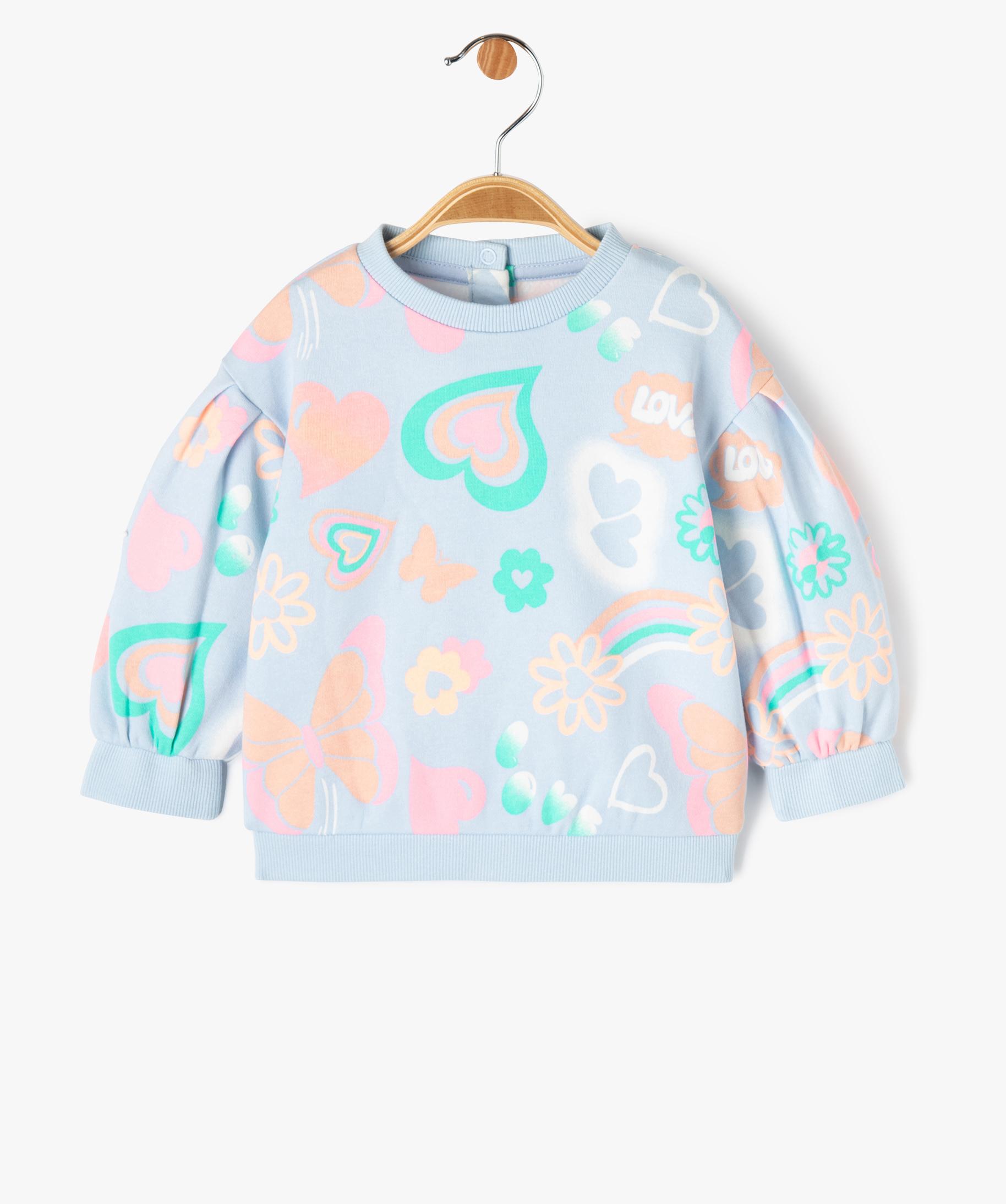 Sweat à manches bouffantes avec motifs colorés bébé fille bleu | GEMO