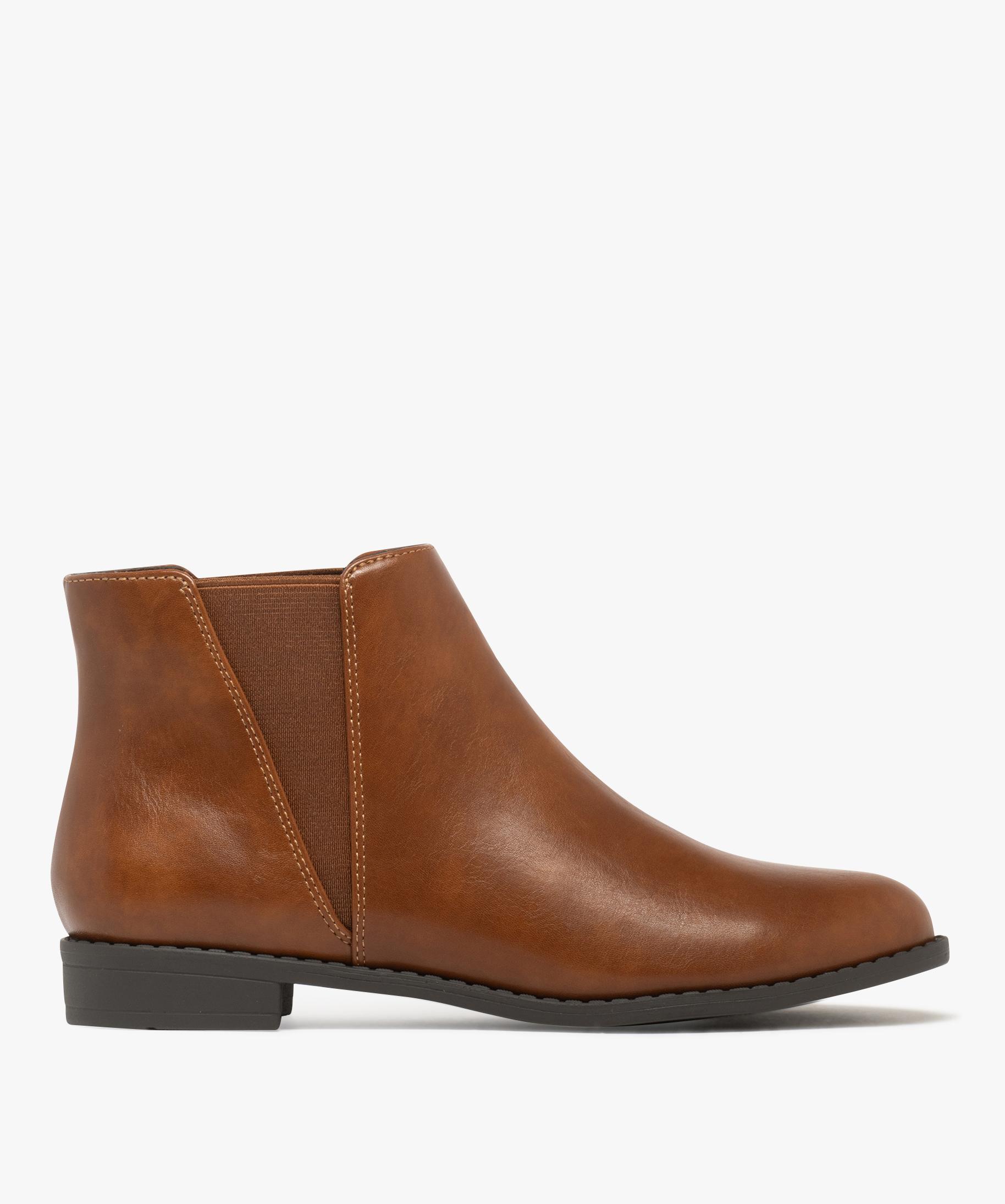 Bottines femme unies à talon plat style Chelsea marron cl | GEMO