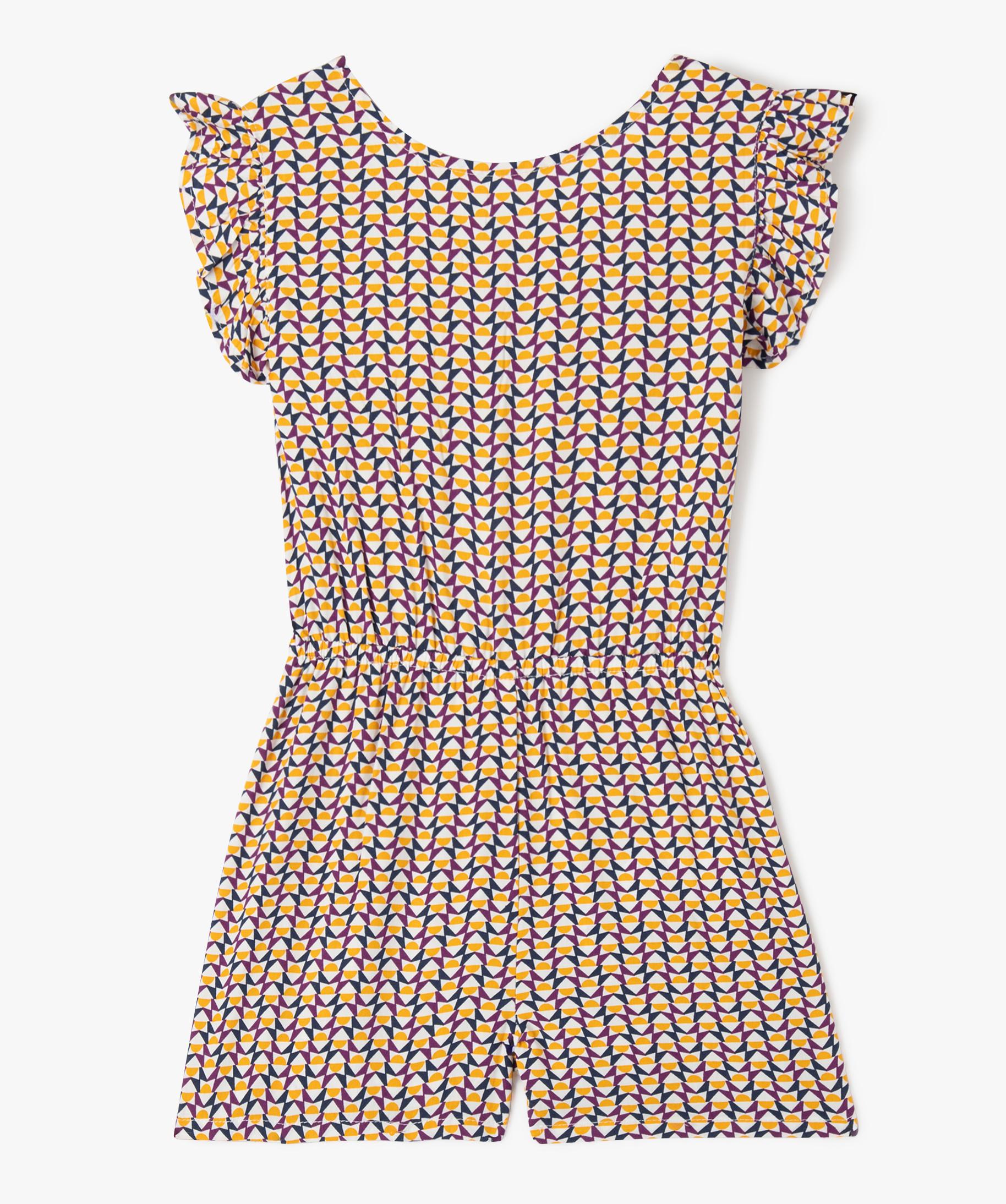 Combishort sans manches à motifs fleuris fille jaune | GEMO