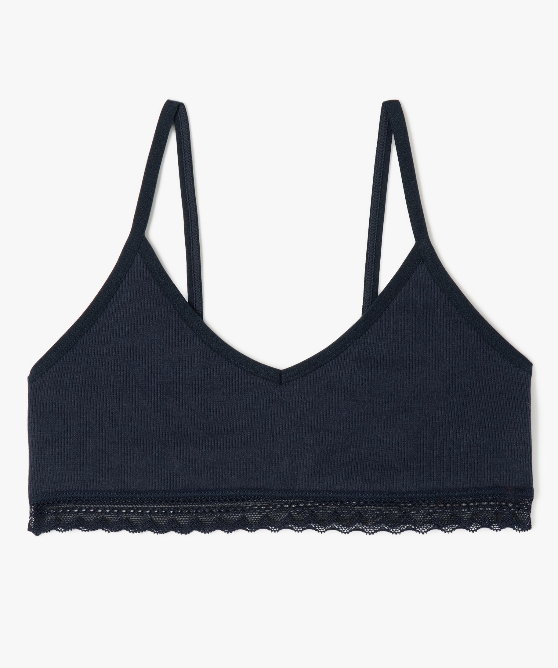 Brassière à fines bretelles en maille côtelée fille marine | GEMO