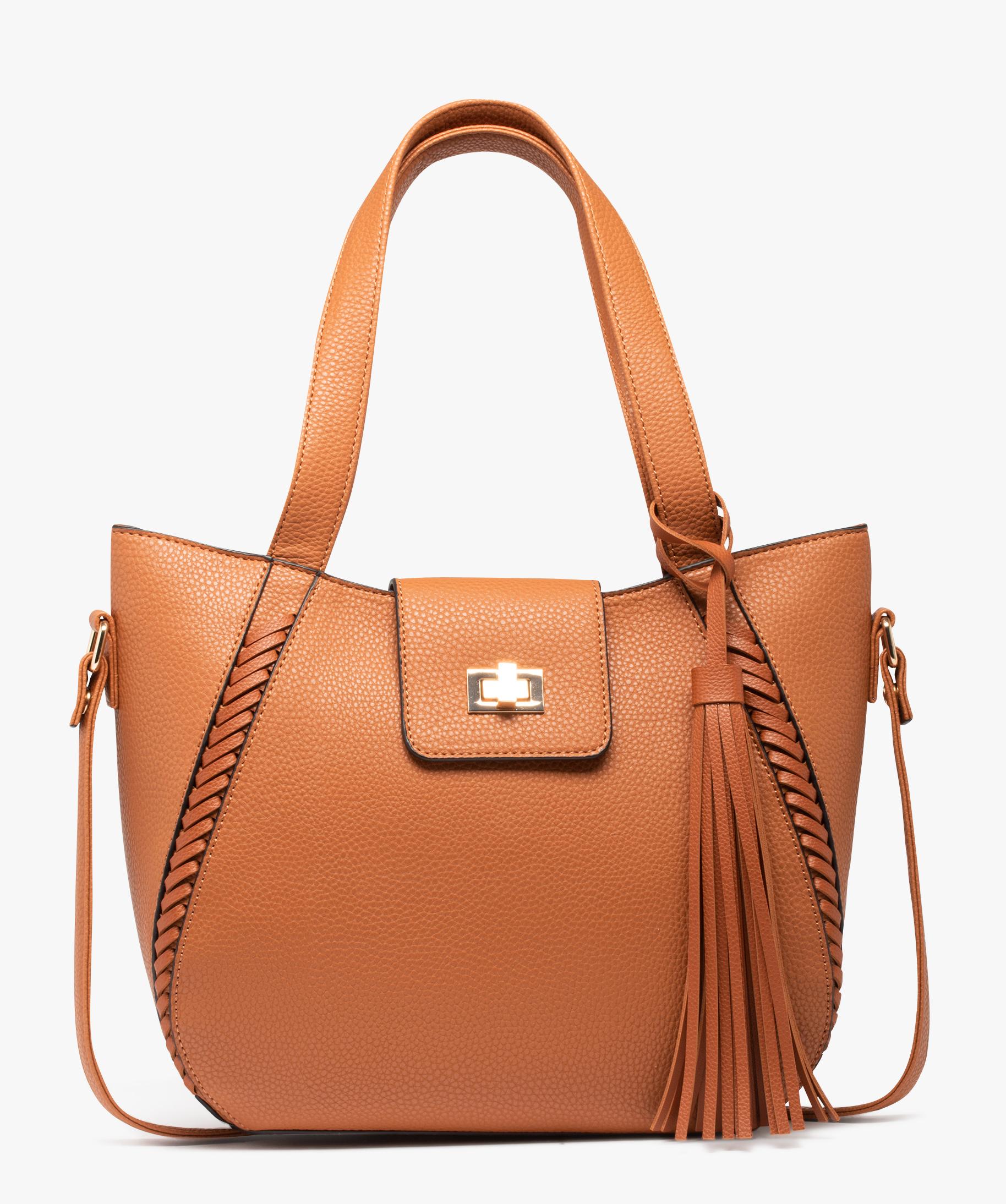 Sac femme avec détails lacés et pampille amovible cognac | GEMO