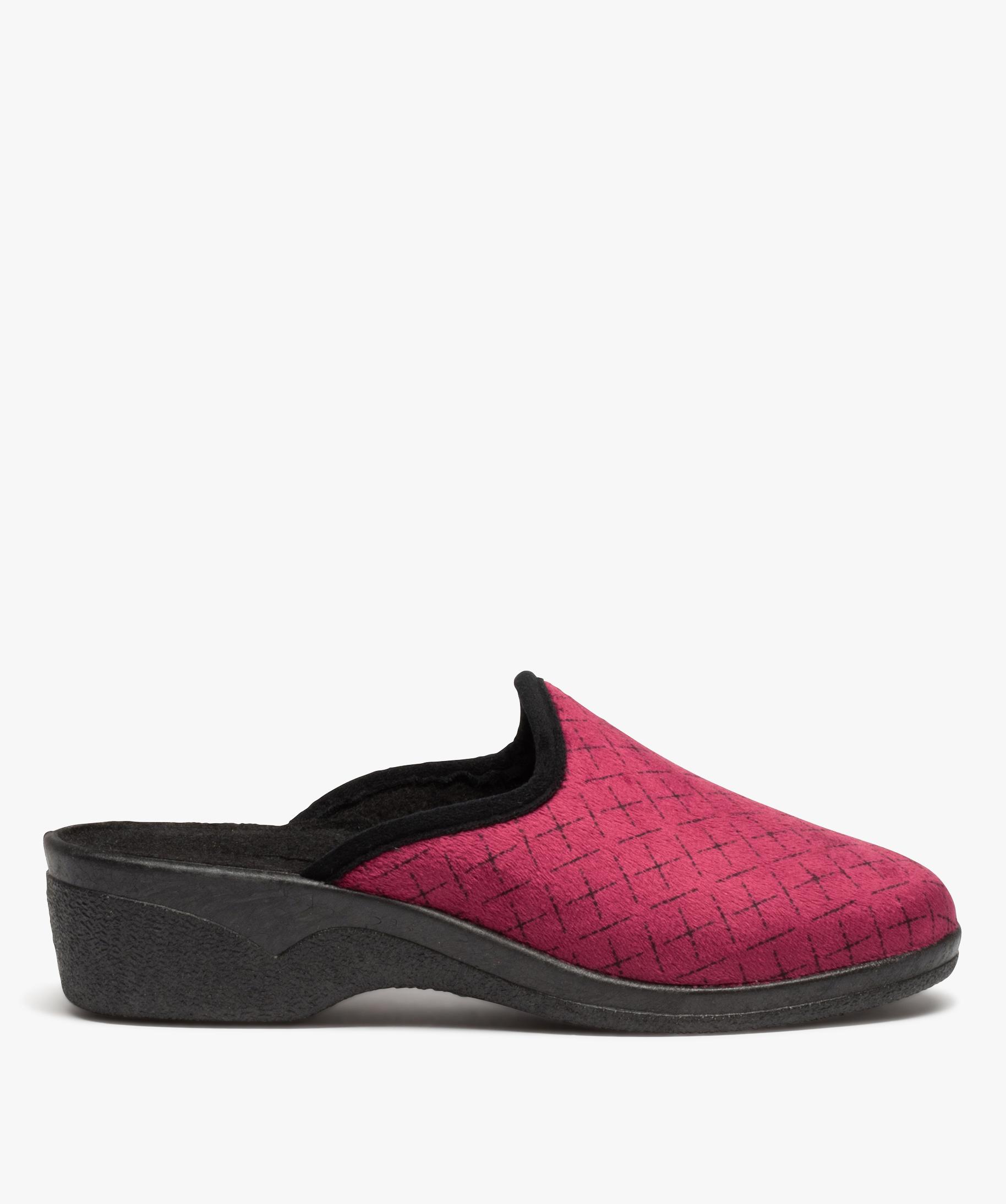 Chaussons mules confort en velours imprimé femme rouge fonce | GEMO