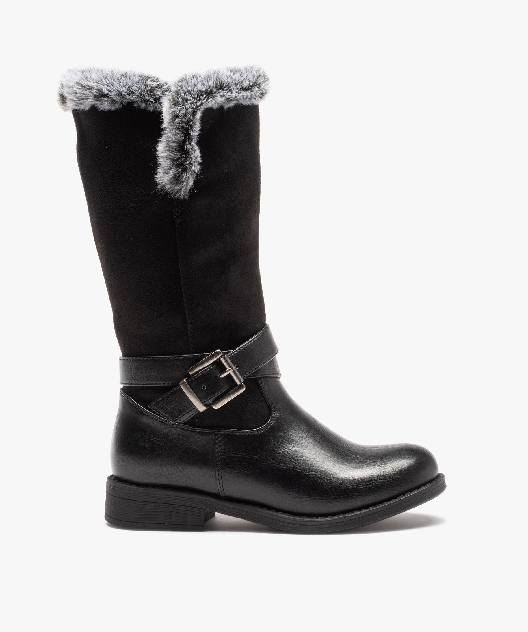 Bottes fille à col fourré et bride décorative noir | GEMO