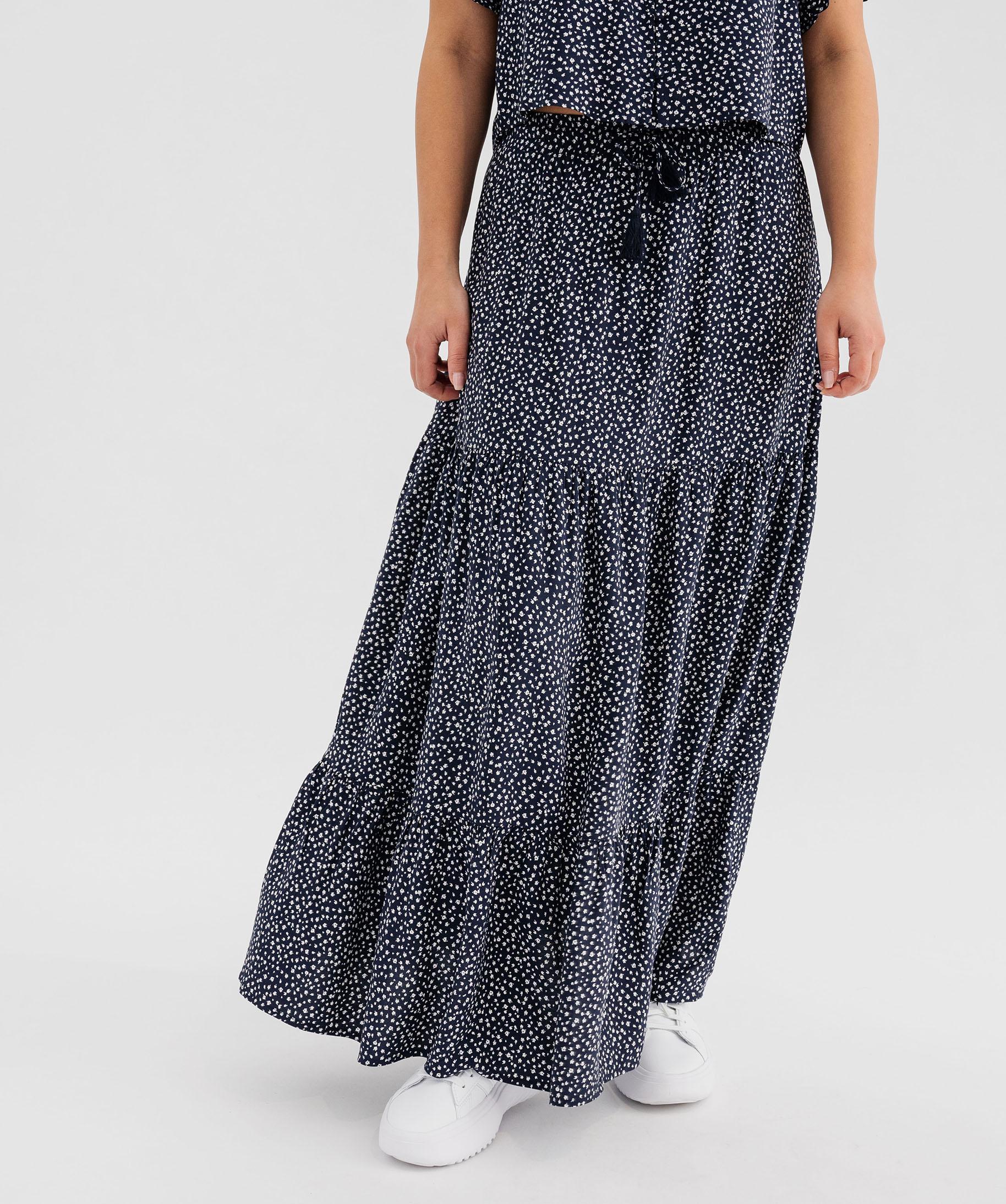 Jupe longue à volants en viscose fleurie et légère femme imprime | GEMO