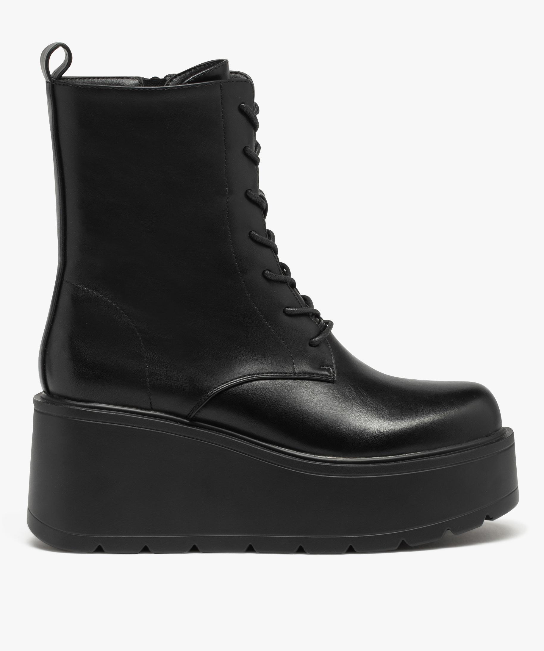 Boots femme unies à talon compensé noir | GEMO