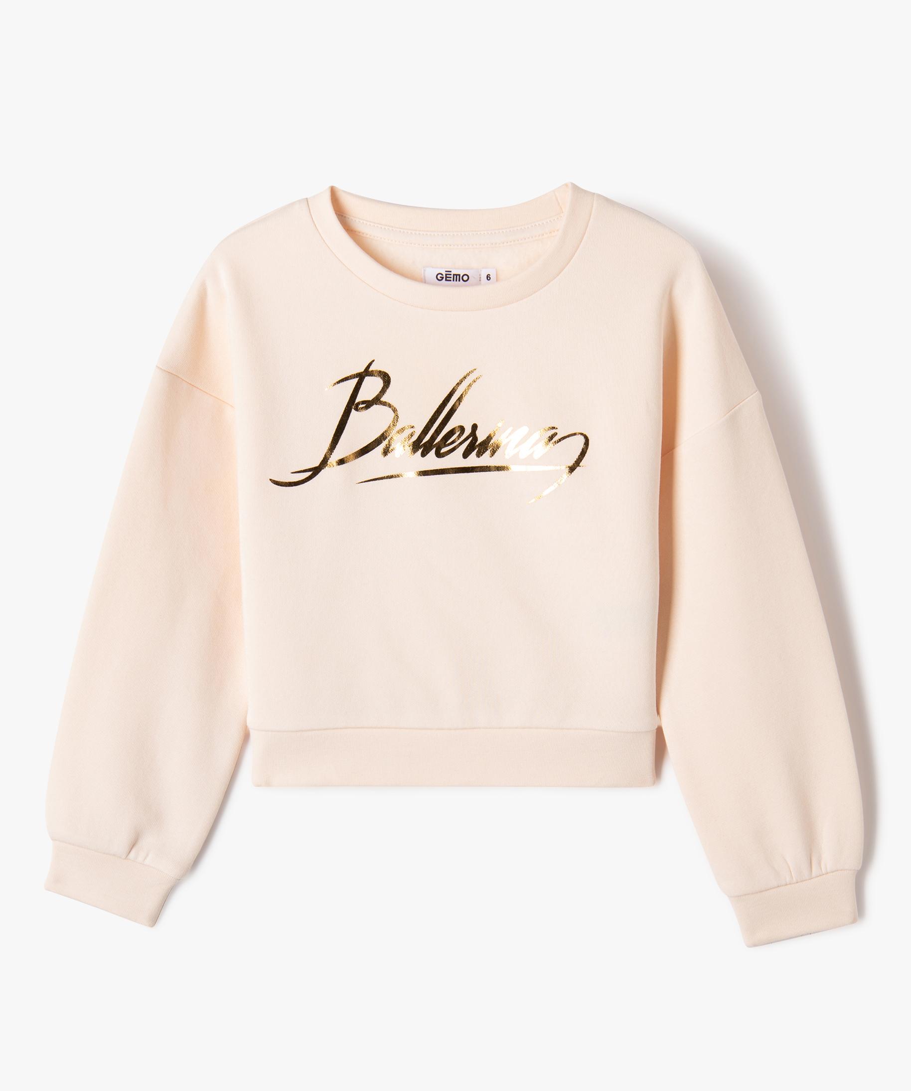 Sweat cropped imprimé brillant devant et dos fille ecru | GEMO