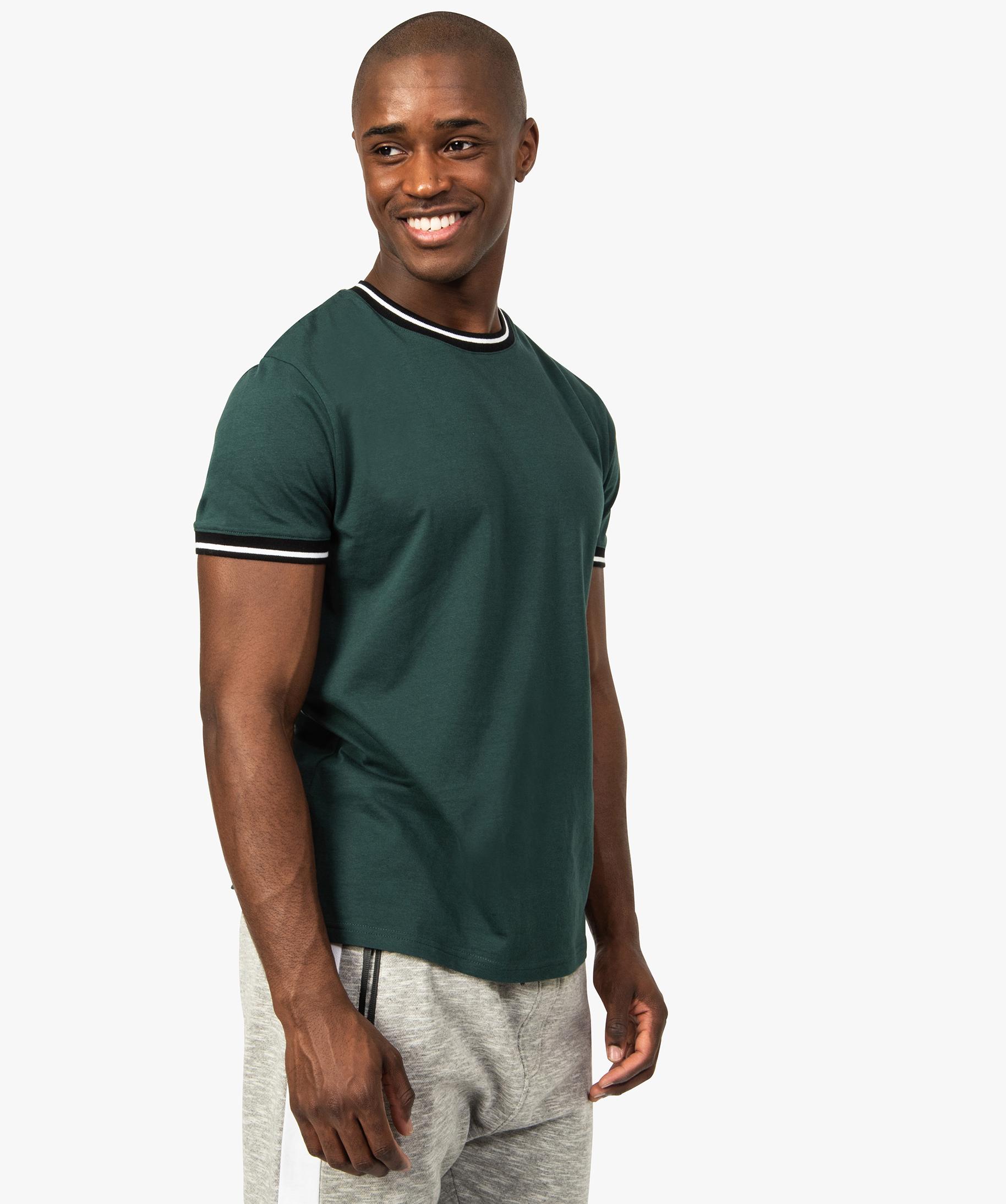 Tee-shirt homme avec finitions en bord-côte bicolore vert | GEMO
