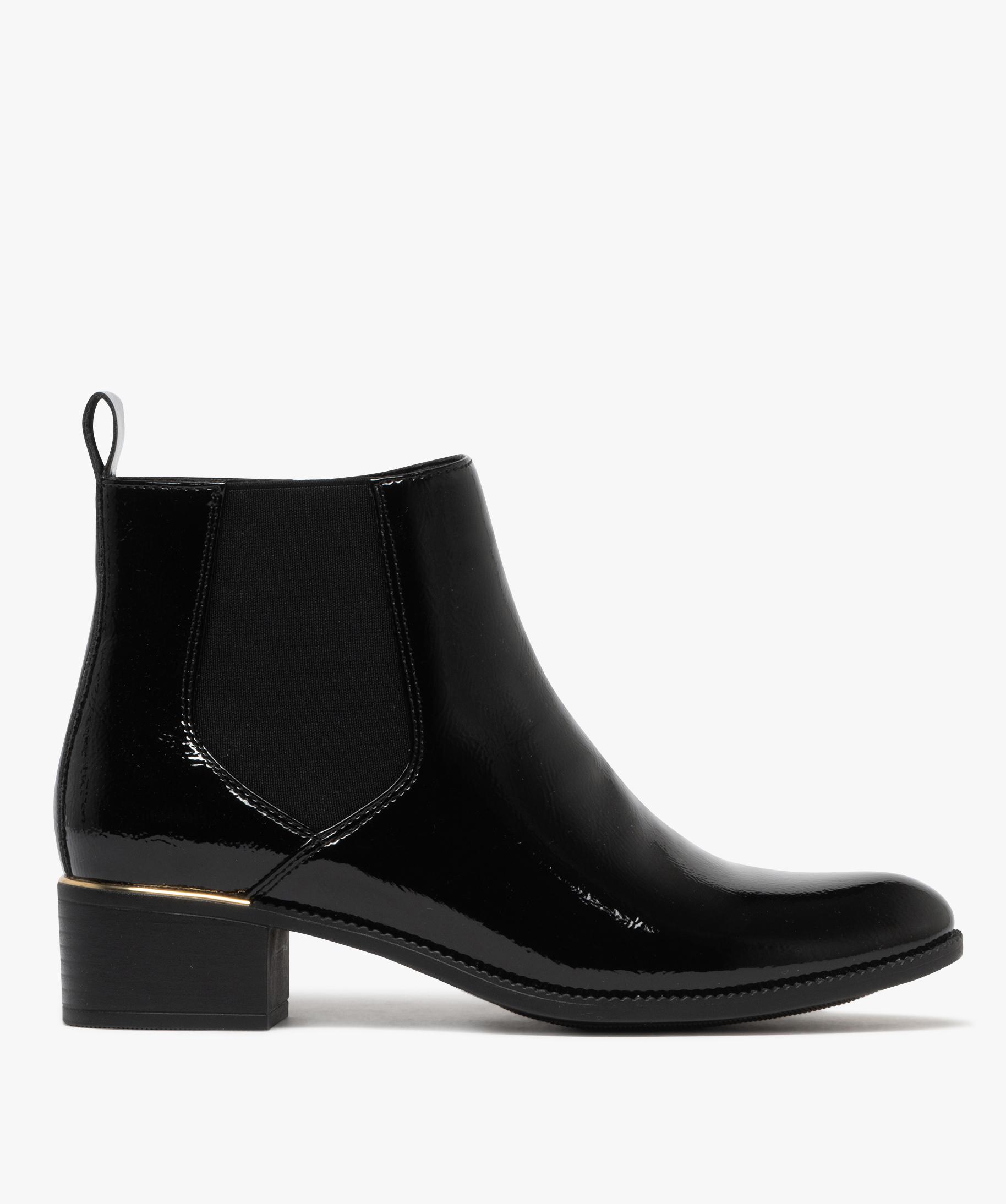 Bottines femme vernies style Chelsea à zip et bout amande a... noir | GEMO