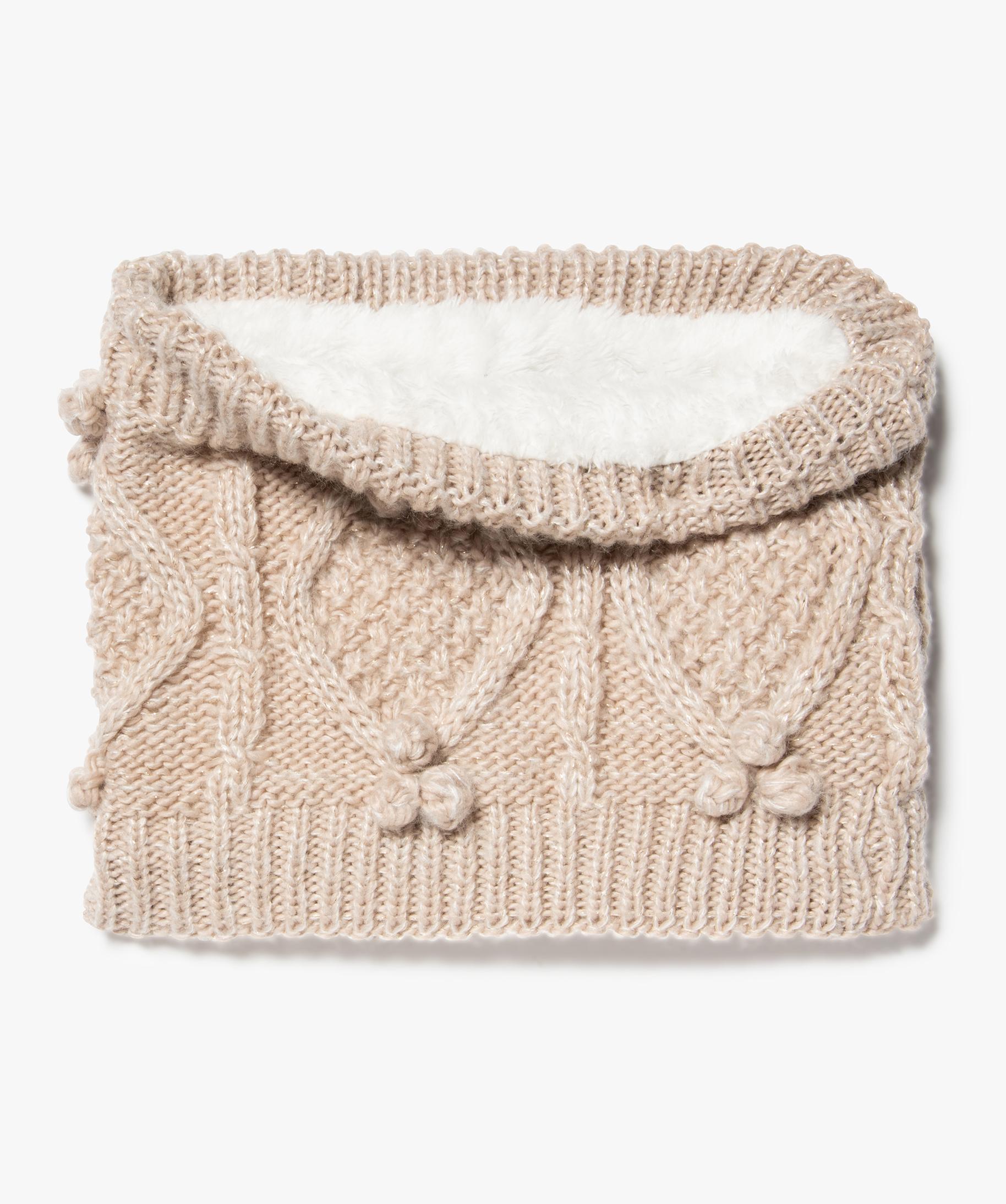 Snood fille en grosse maille pailletée avec doublure en sherpa beige | GEMO