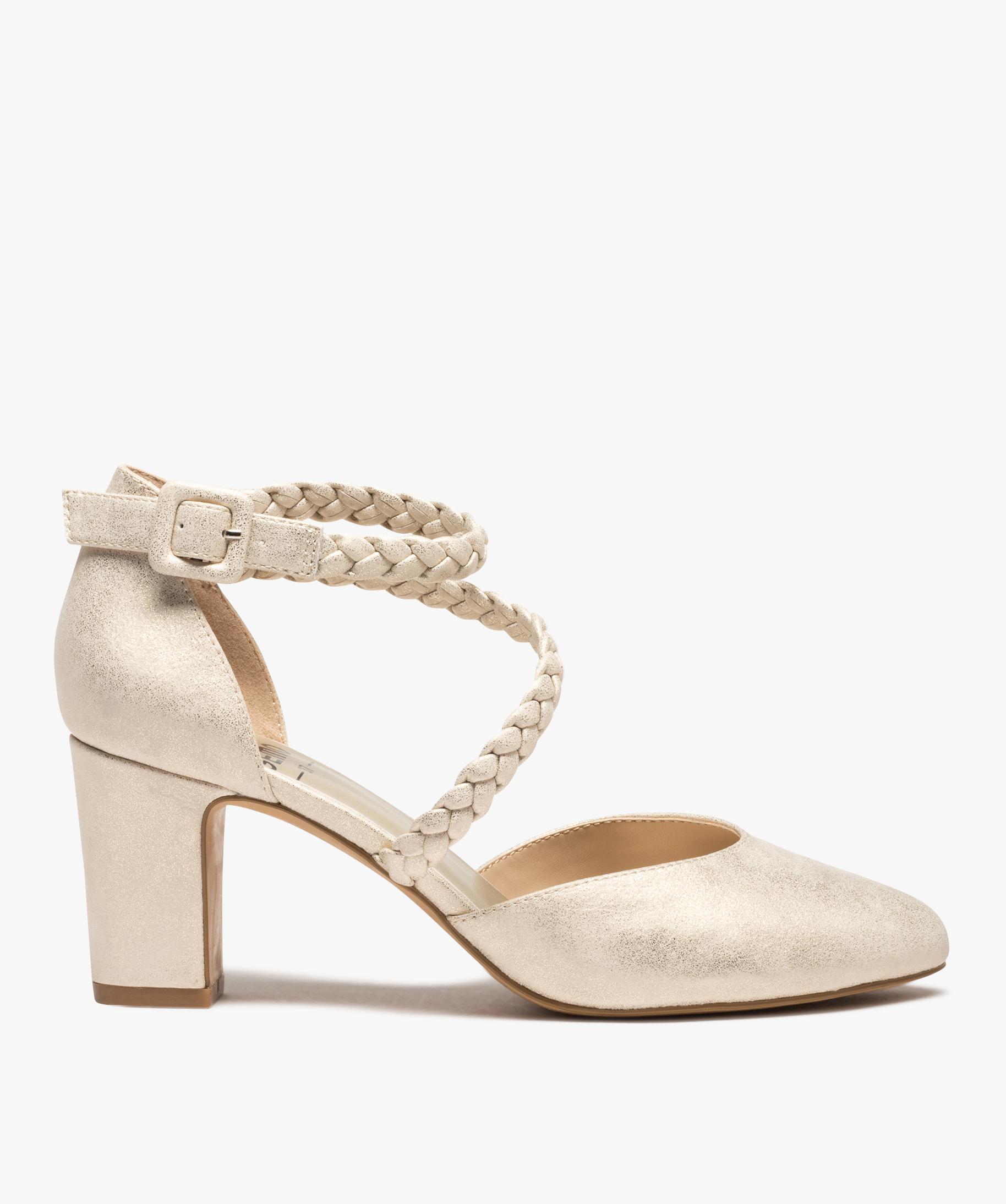 Escarpins femme métallisés à talon carré et bride tressée or | GEMO