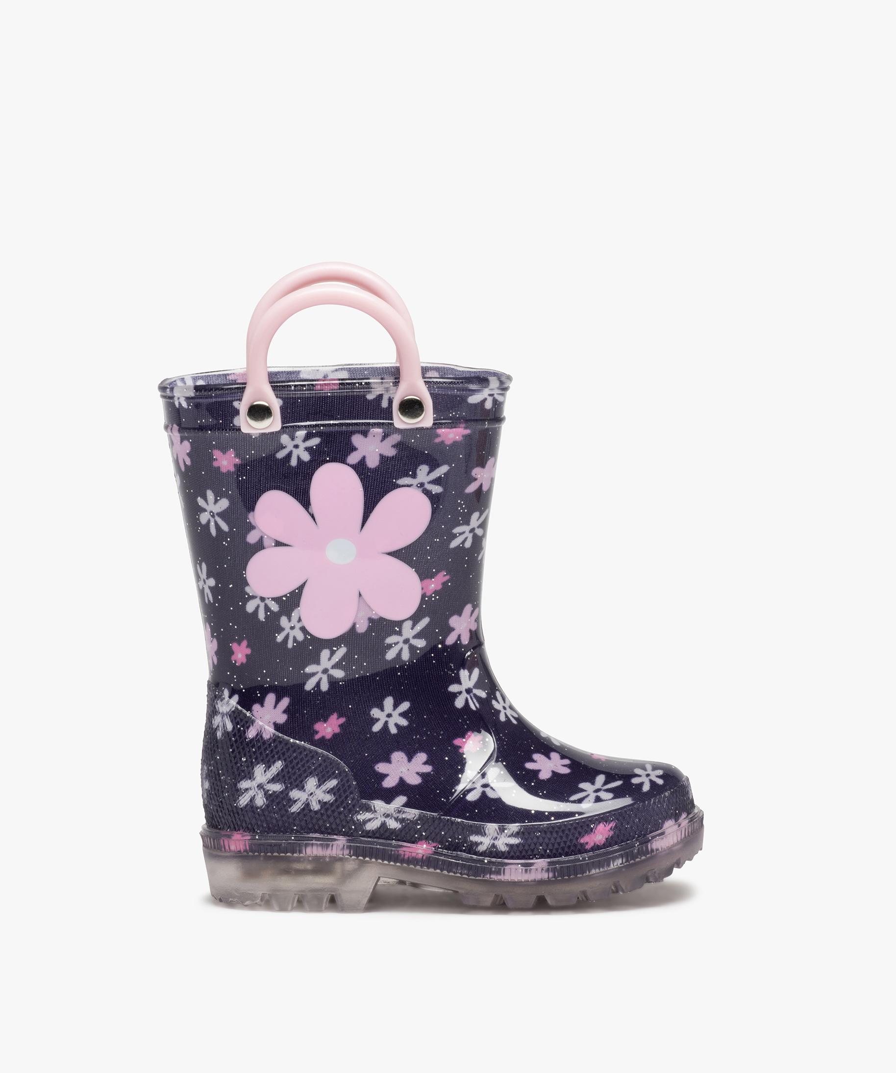 Bottes de pluie bébé fille à anses et semelle lumineuse bleu fonce | GEMO