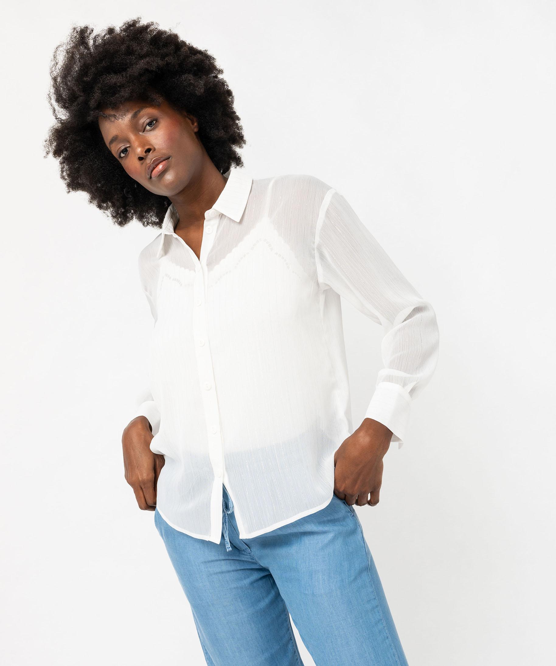 Chemise en voile transparent avec fines rayures pailletées ... ecru | GEMO