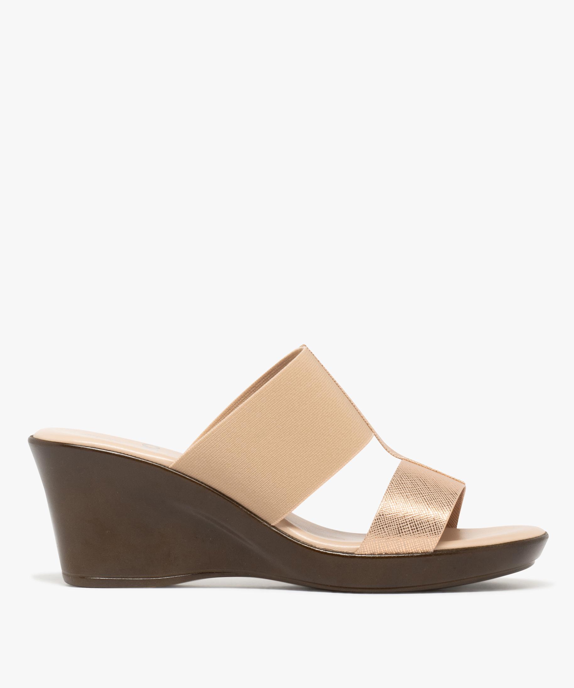 Mules femme compensées à bride élastique et bride fantaisie beige | GEMO