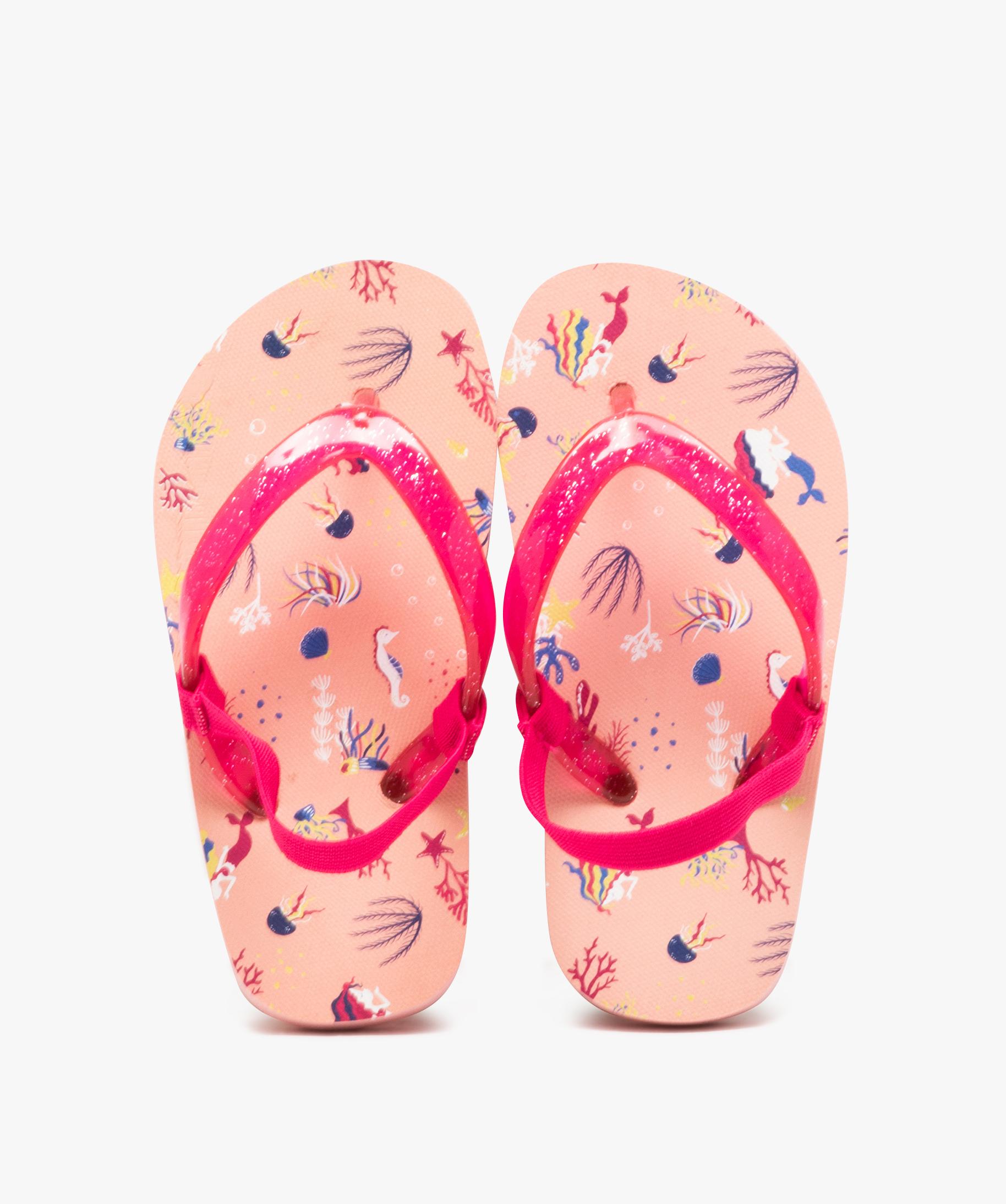 Tongs fille avec brides à paillettes et bride talon élastique rose | GEMO