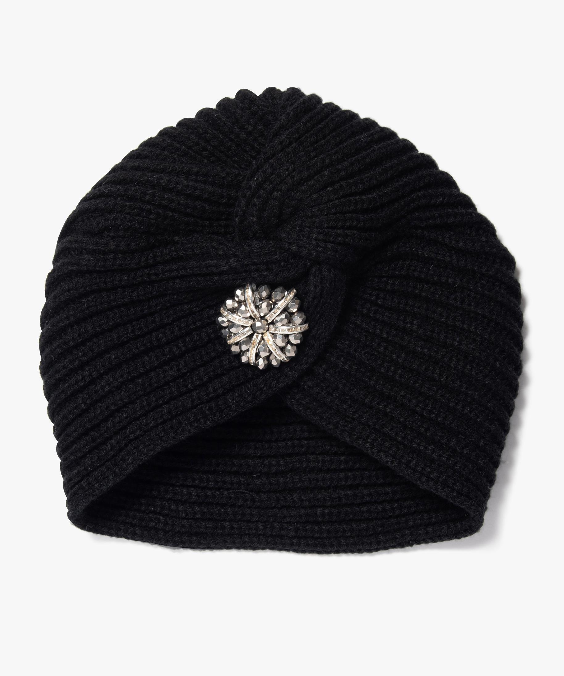 Bonnet femme façon turban avec bijou strass noir | GEMO