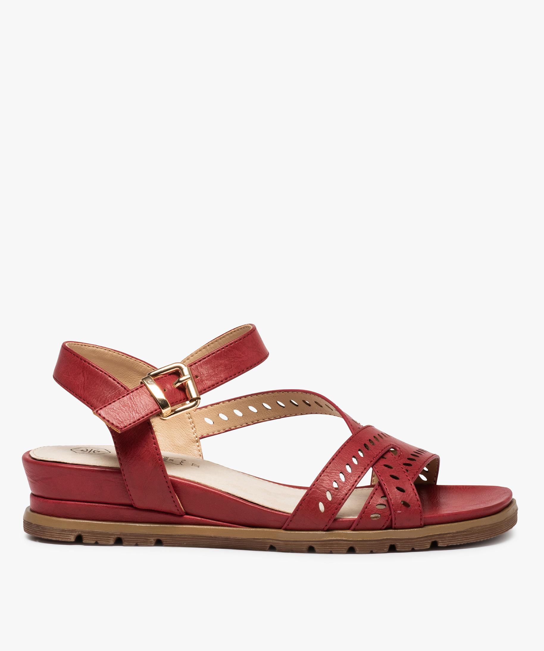Sandales femme à petit talon compensé et brides ajourées rouge | GEMO