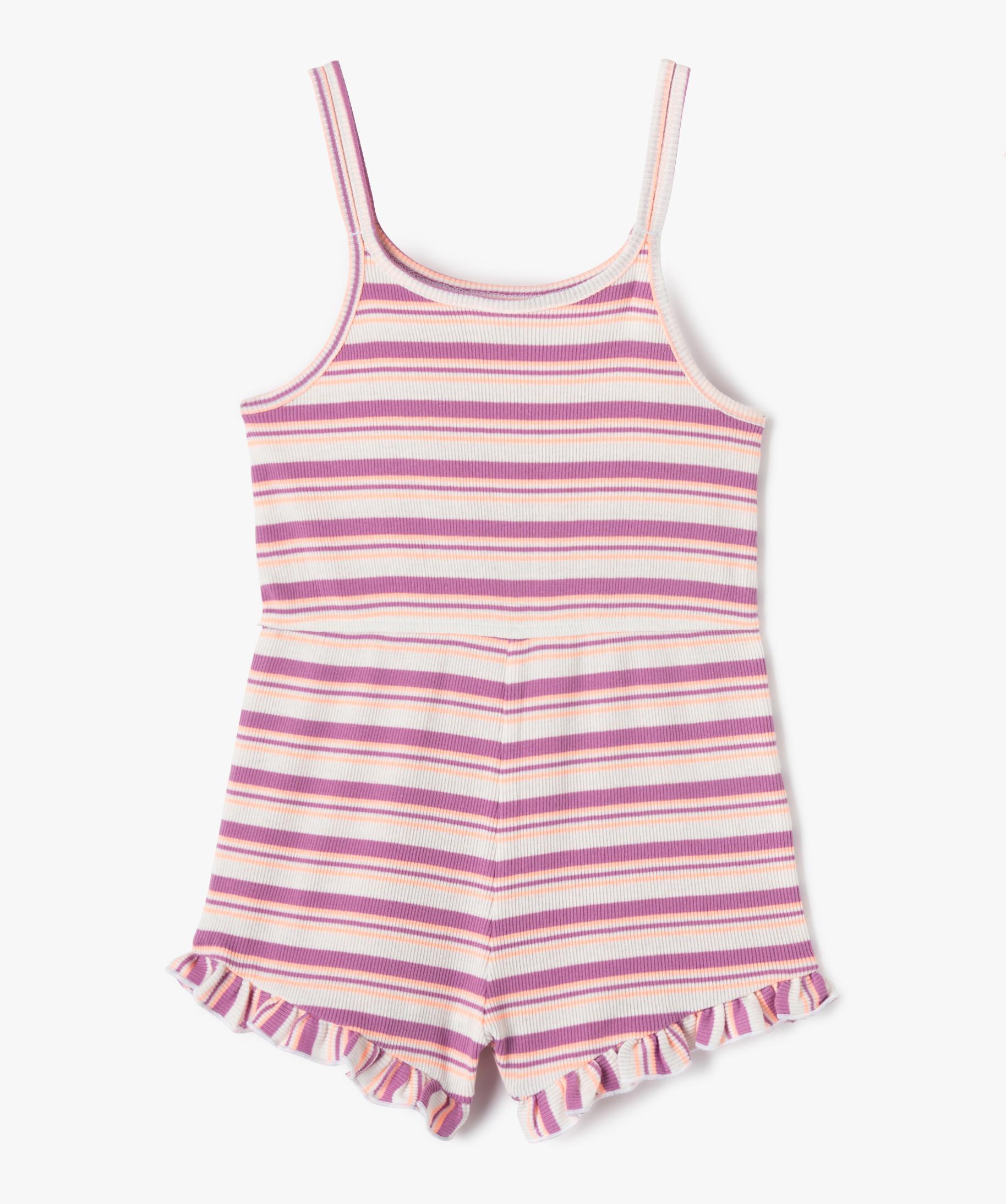 Combishort fille à rayures en maille côtelée raye | GEMO