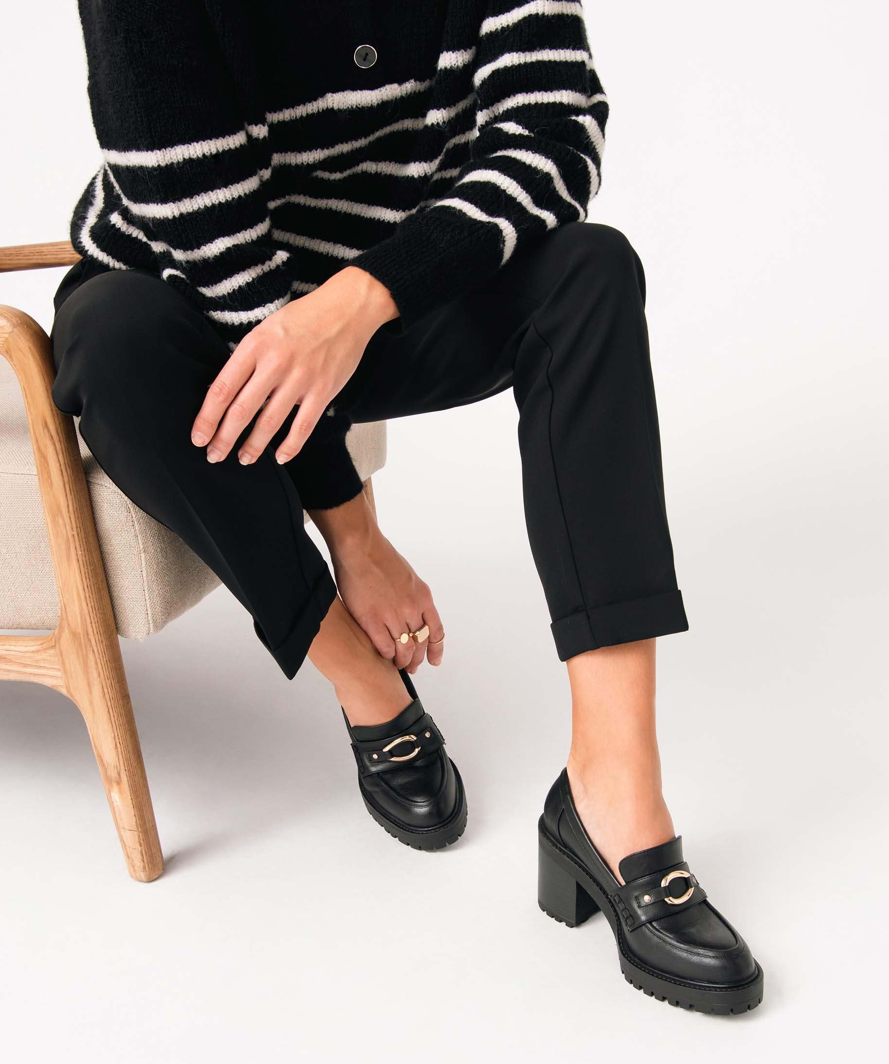 Mocassins femme unis à talon large et semelle crantée noir | GEMO