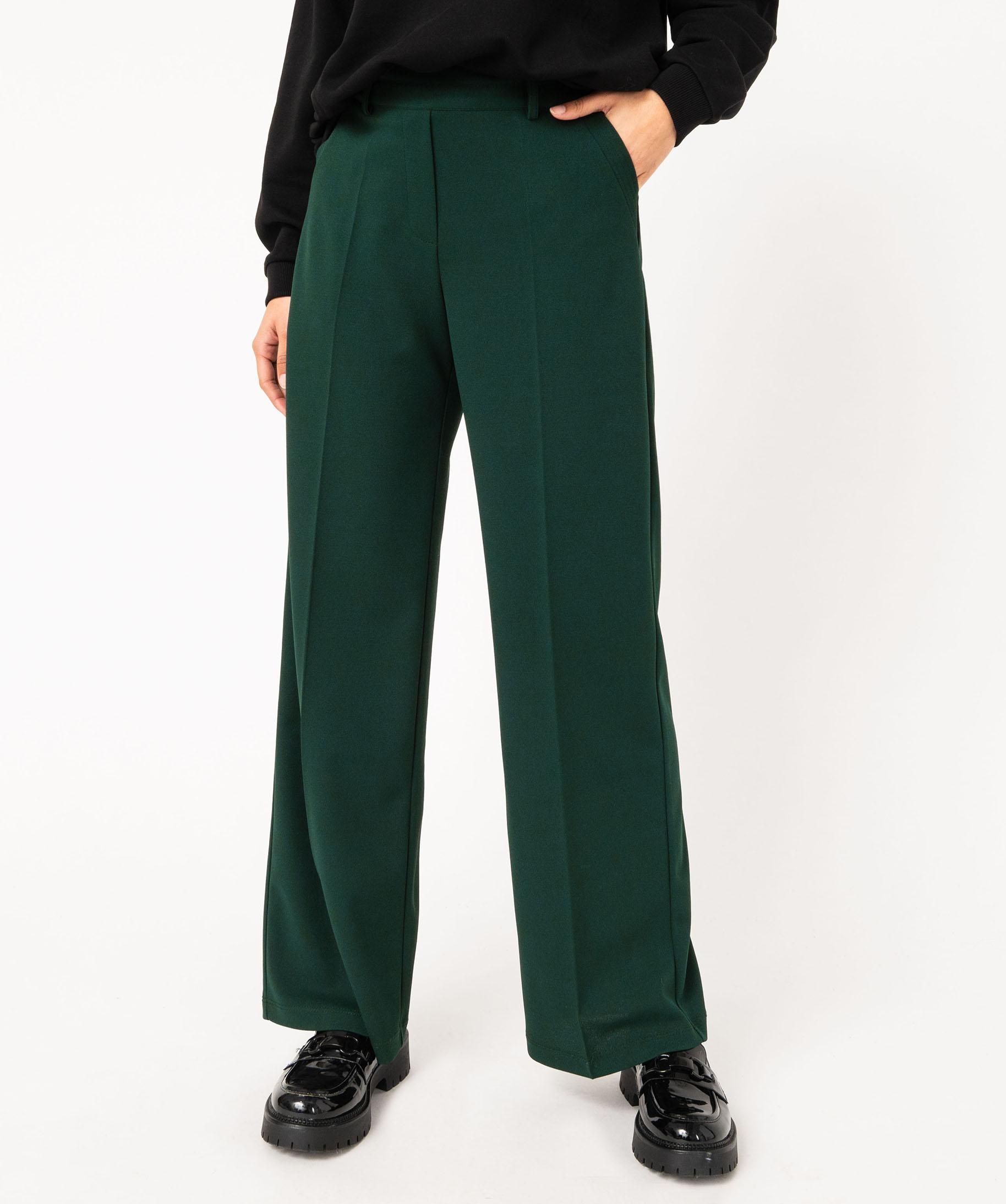 Pantalon large en maille fluide extensible femme vert | GEMO