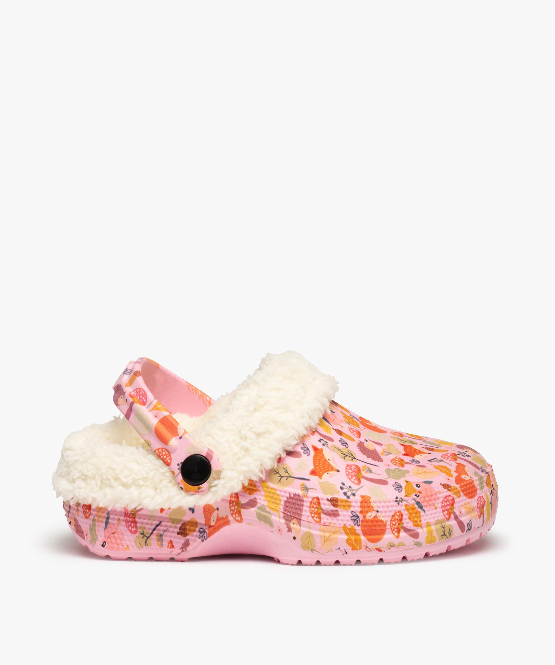 Chaussons fille sabots souples imprimés doublés sherpa rose | GEMO