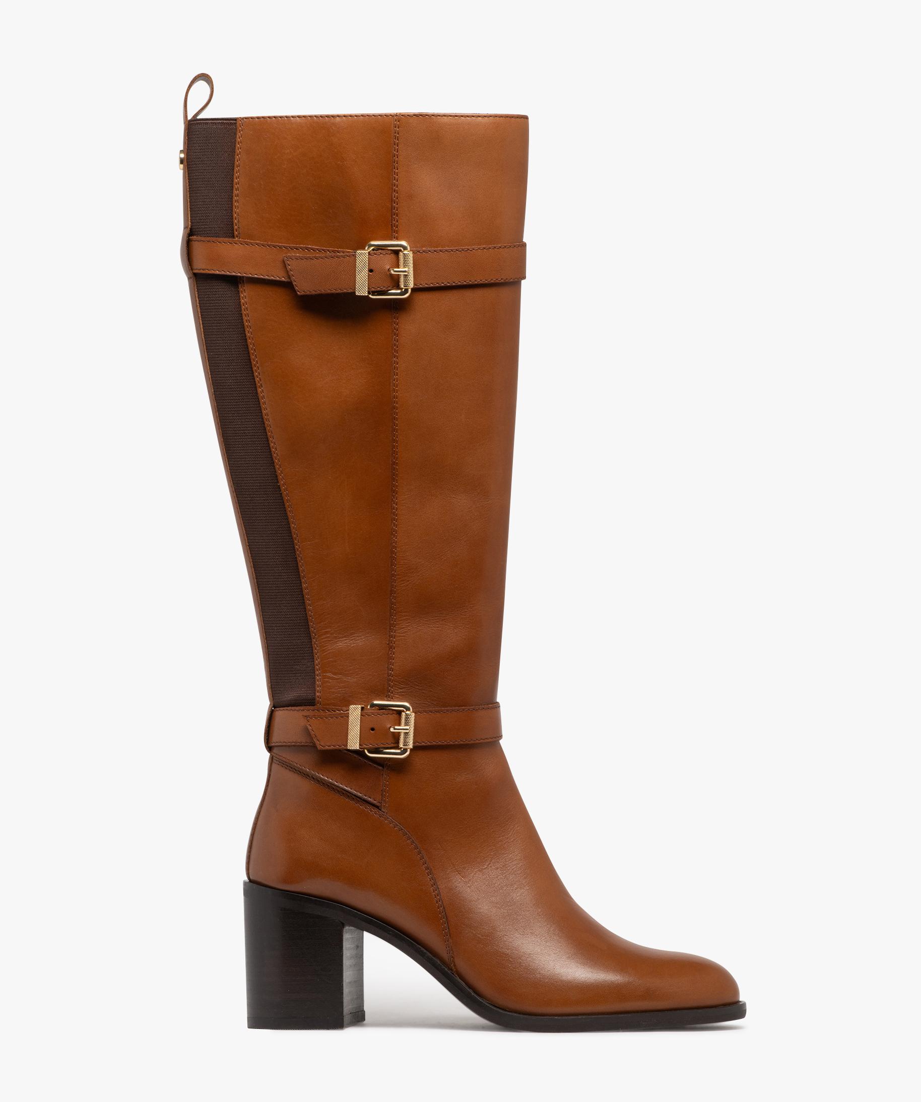 Bottes femme à talon carré détails stretch et boucles dor... marron | GEMO