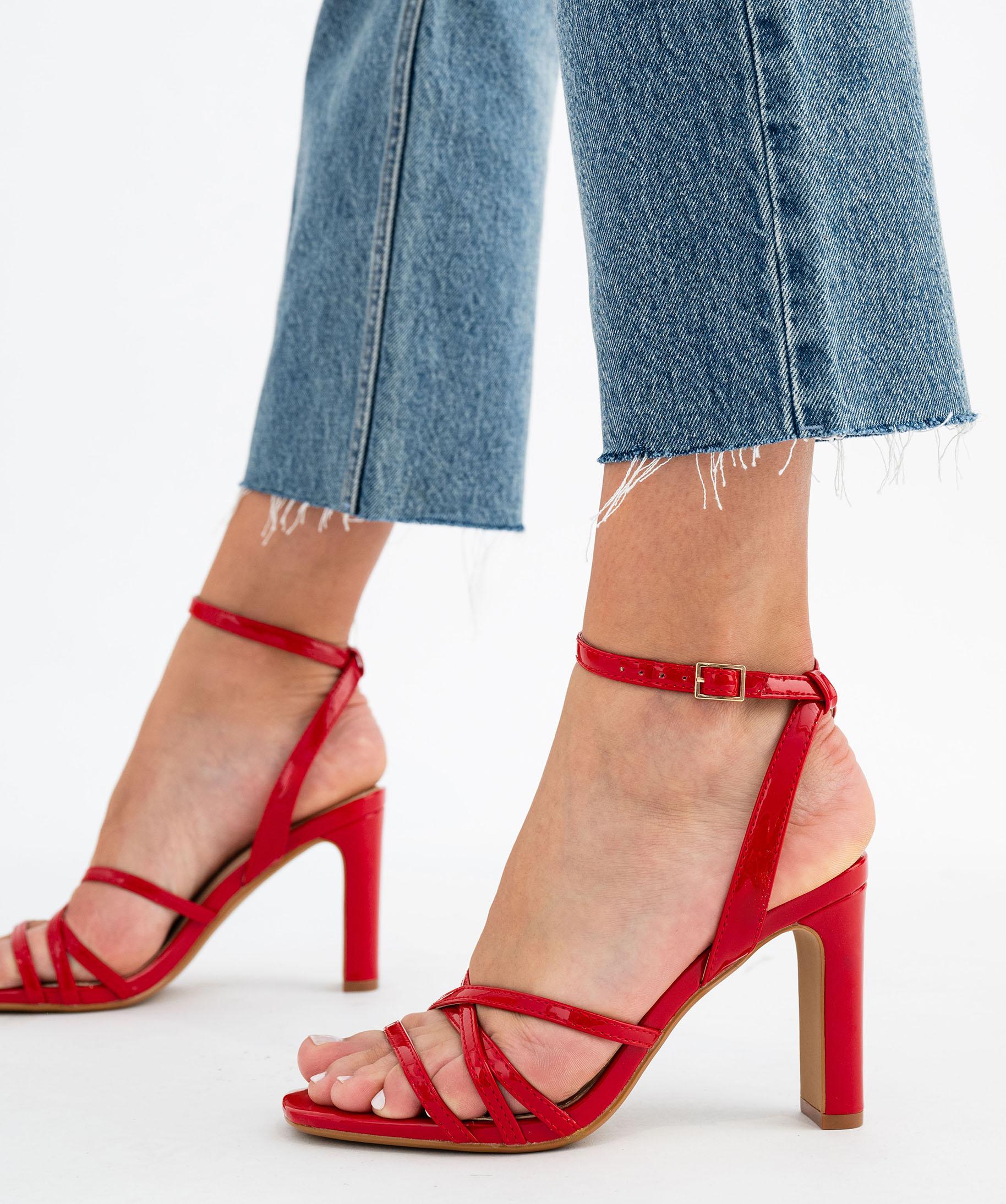 Sandales à talon haut et fines brides vernies femme rouge vif | GEMO
