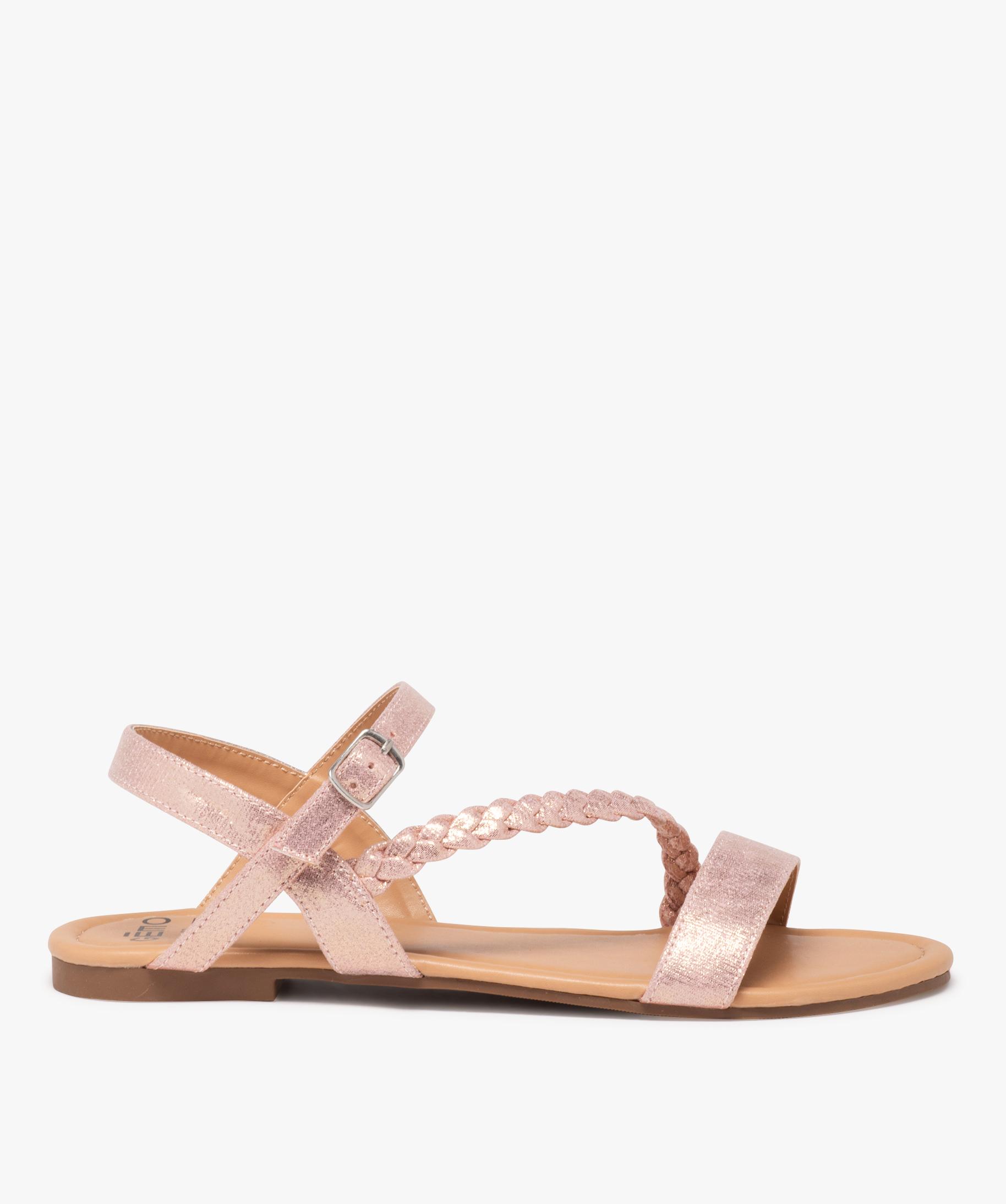 Sandales plates à brides métallisées femme rose | GEMO
