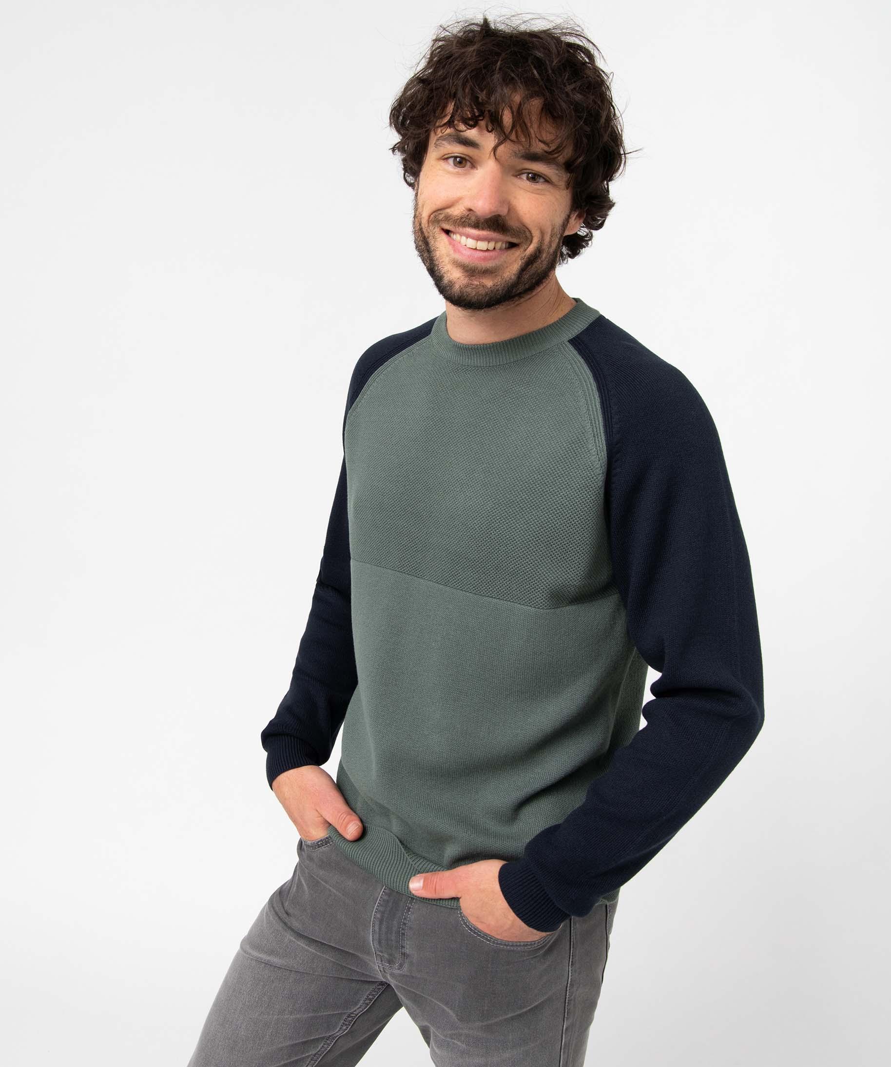 Pull homme bicolore à maille fantaisie vert | GEMO