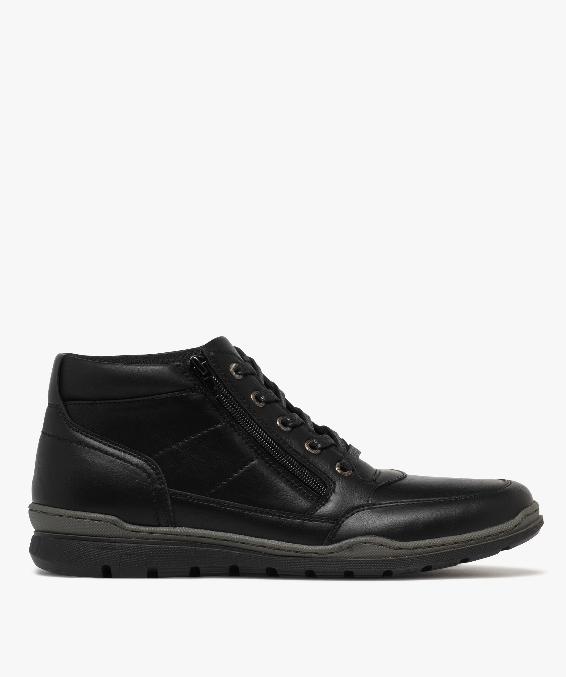 Boots homme confort à lacets et zip latéral avec bout carré noir | GEMO